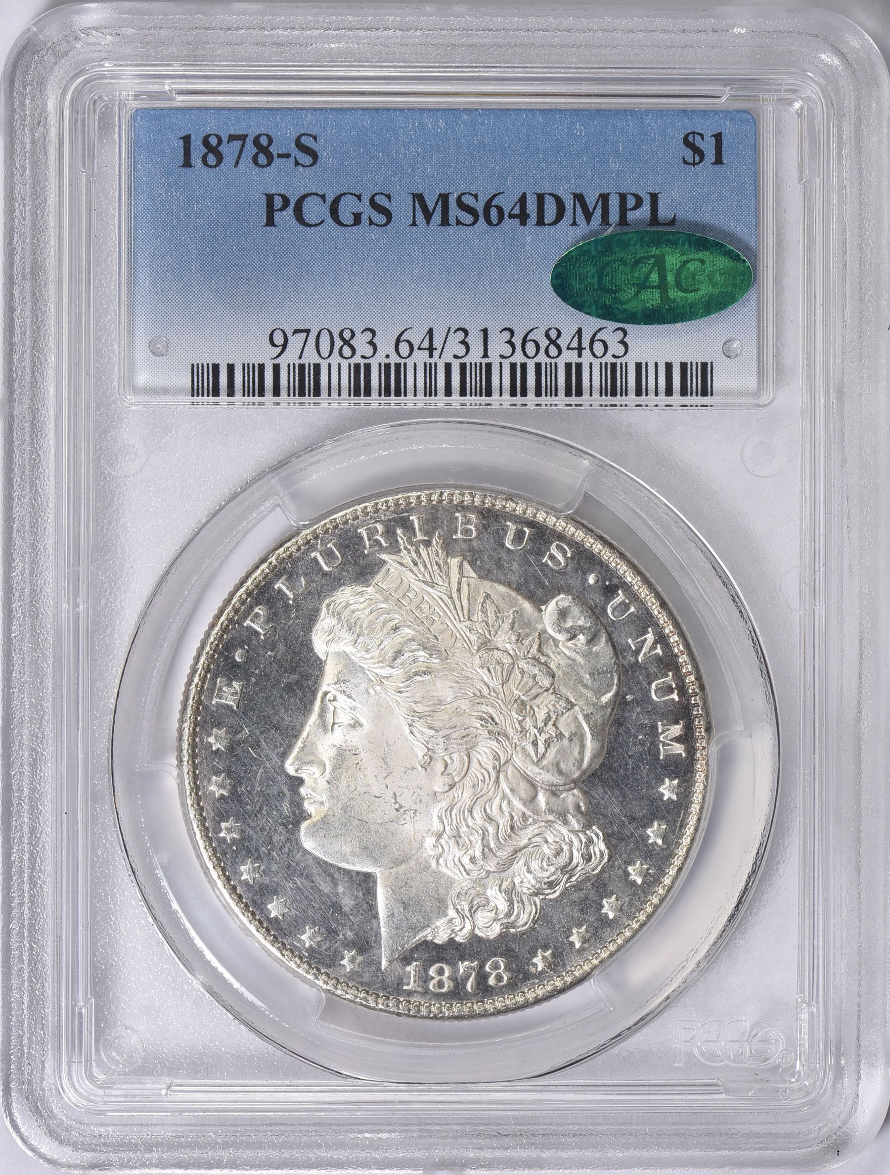 1878-S Morgan Silver Dollar PCGS MS-64 DMPL (CAC Green) (Item 1758371) | GreatCollections Coin ...