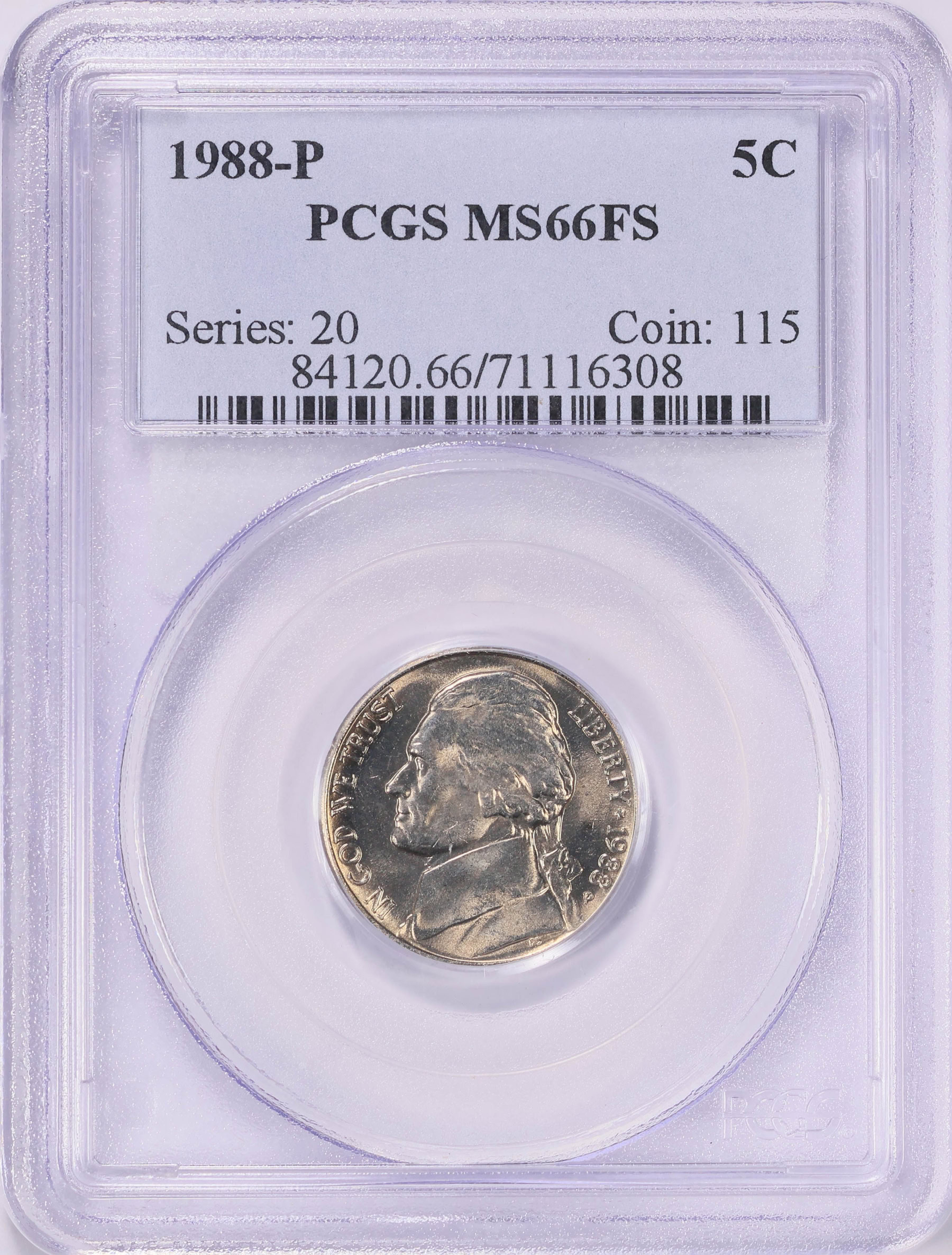1988-P Jefferson Nickel PCGS MS-66 FS (Item 1758413) | GreatCollections ...