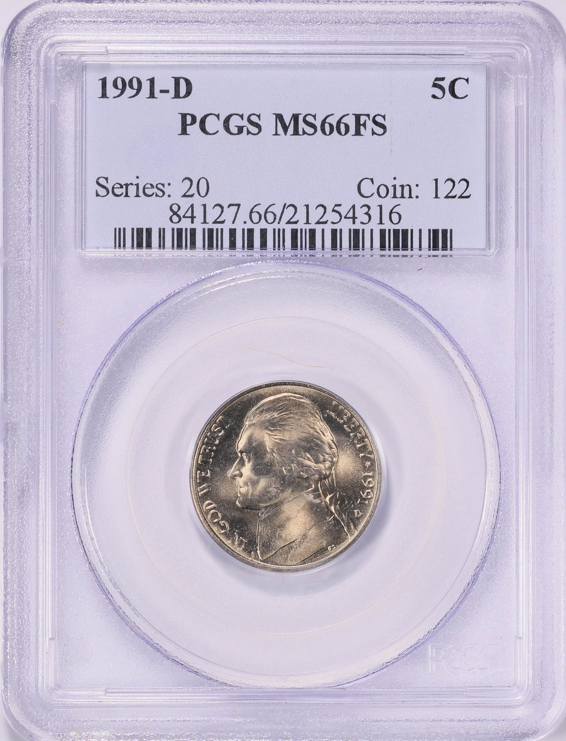 1991-D Jefferson Nickel PCGS MS-66 FS (Item 1758421) | GreatCollections ...