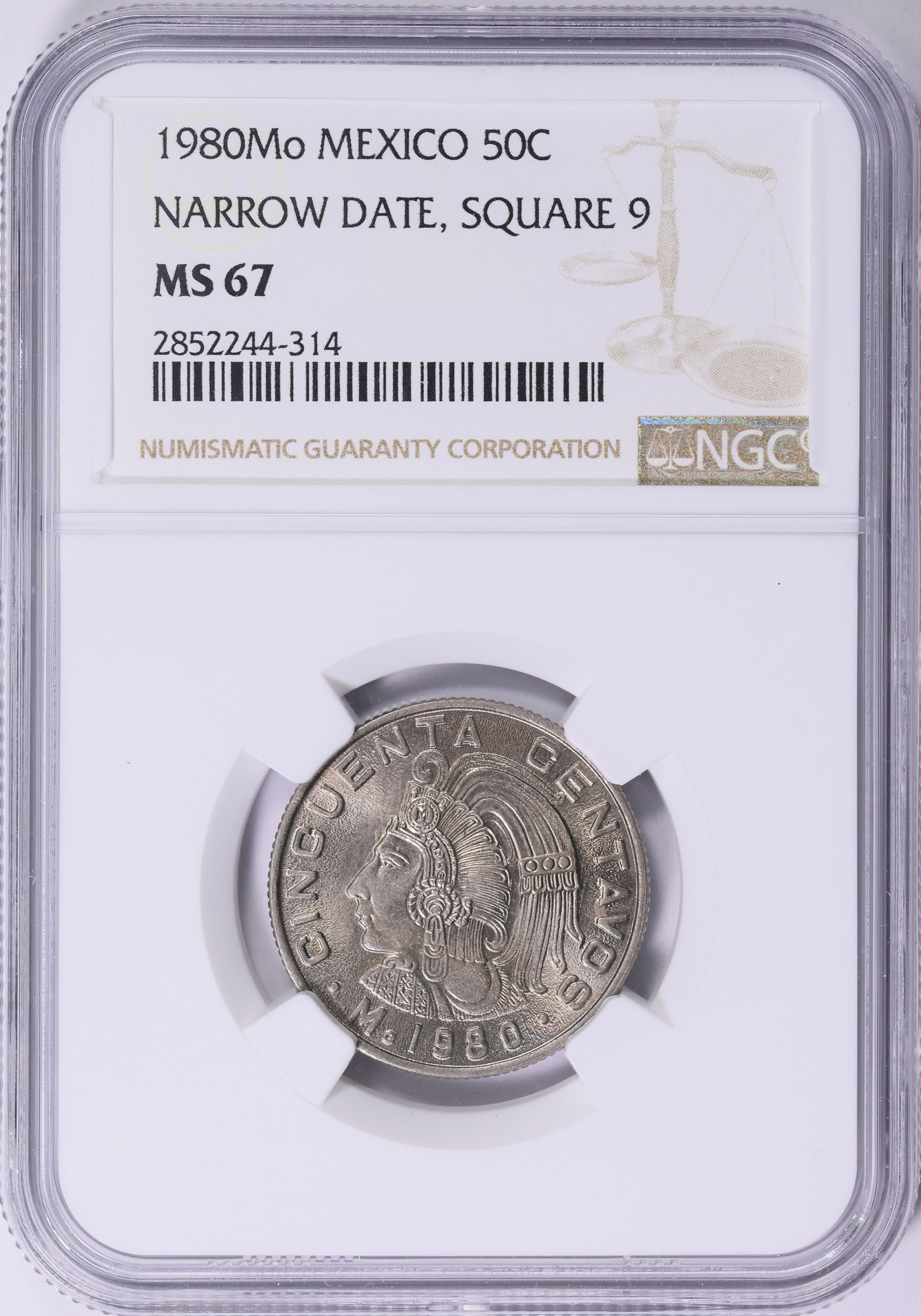 Mexico 1980-Mo 50 Centavos Narrow Date, Square 9 KM-452 NGC MS-67 (Item ...