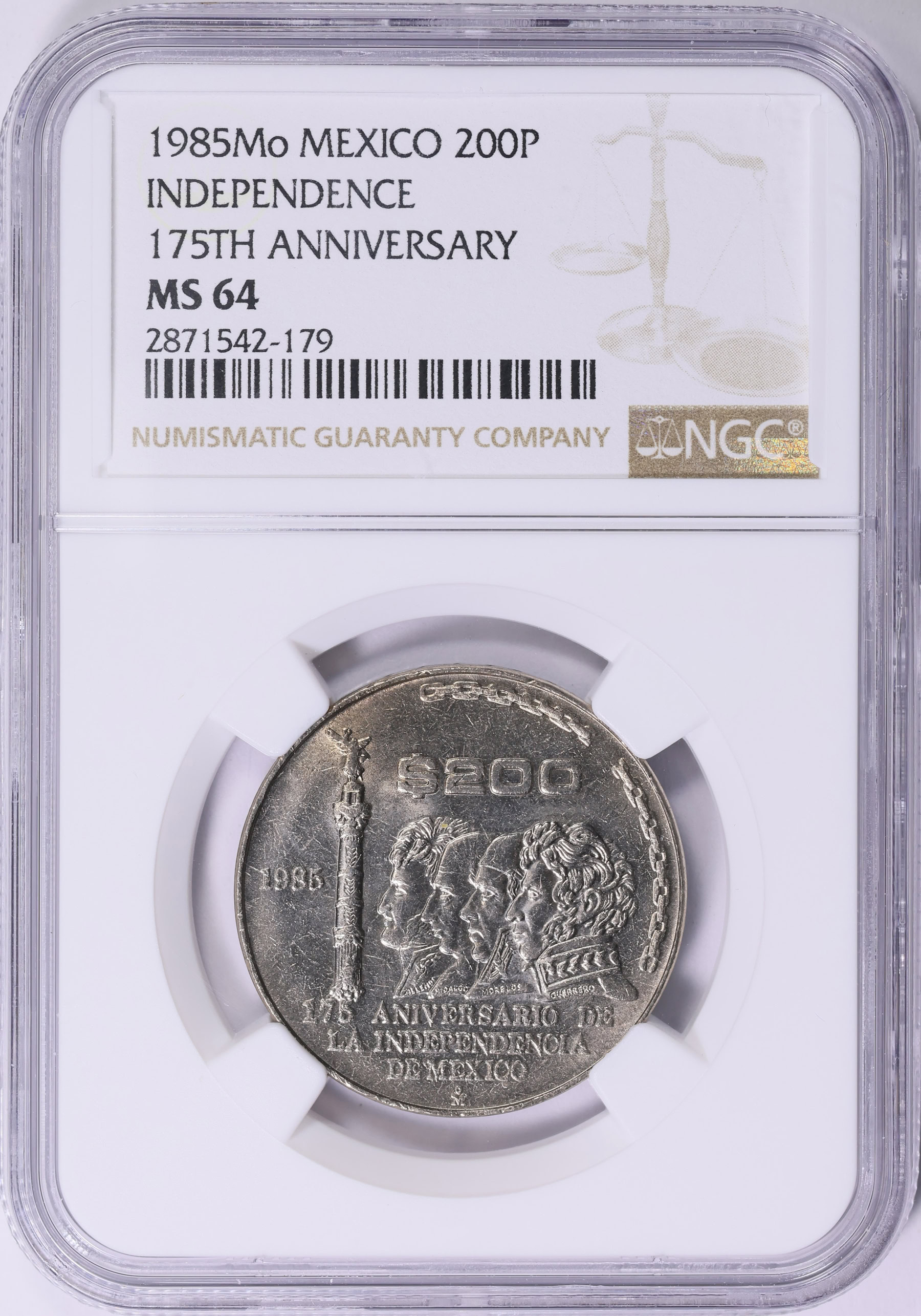 Mexico 1985-Mo 200 Pesos 175th Anniversary of Independence KM-509 NGC ...