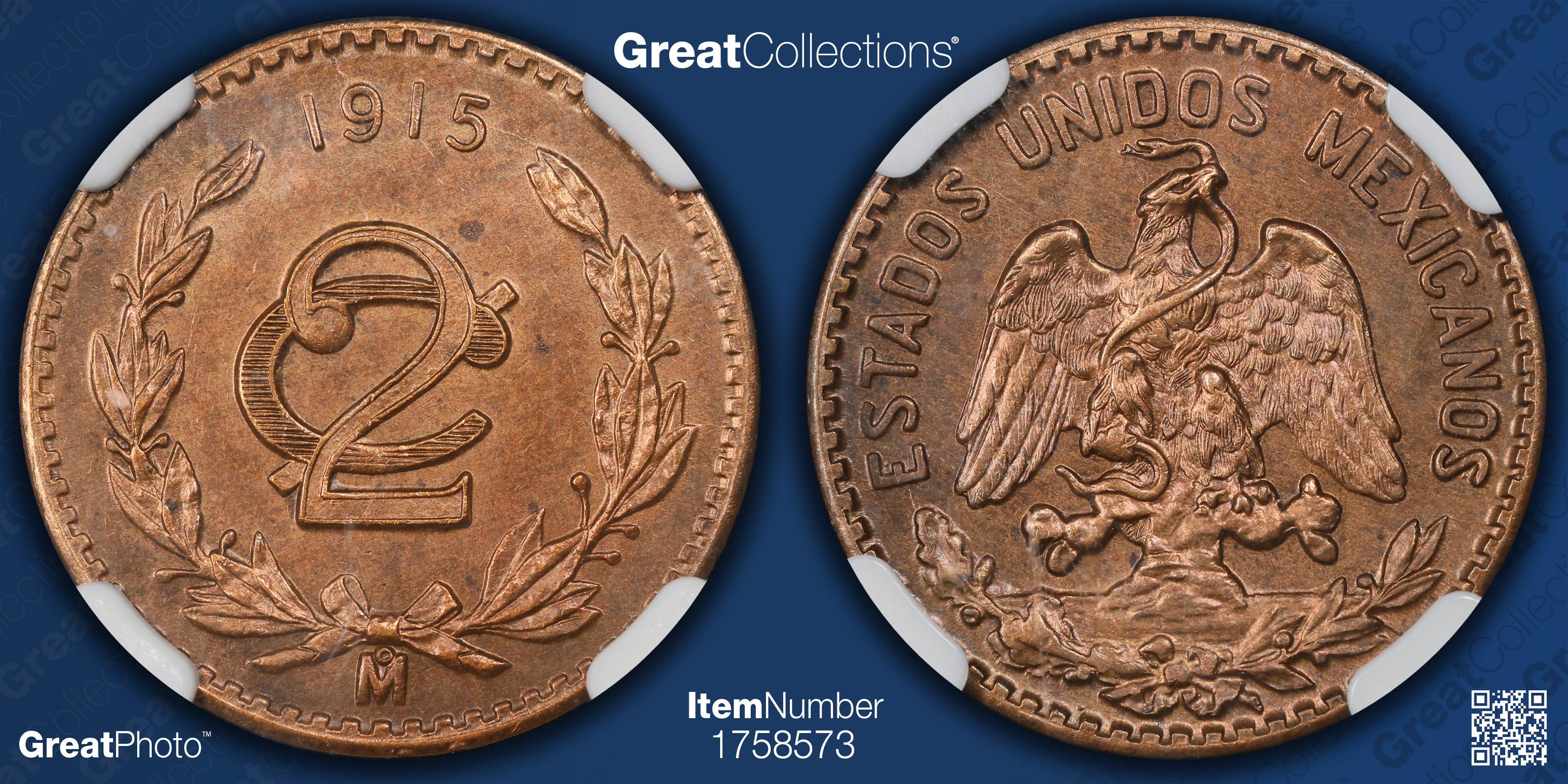 Mexico 1915-Mo Centavo 16mm Zapata Issue KM-416 NGC MS-61 BN (Ex: R. L ...