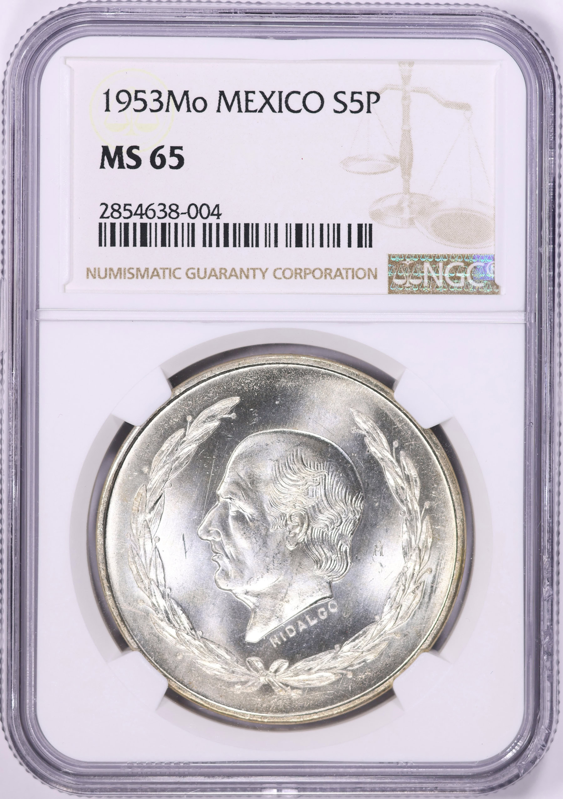 Mexico 1953-Mo Silver 5 Pesos Hidalgo KM-468 NGC MS-65 (Item 1758574 ...
