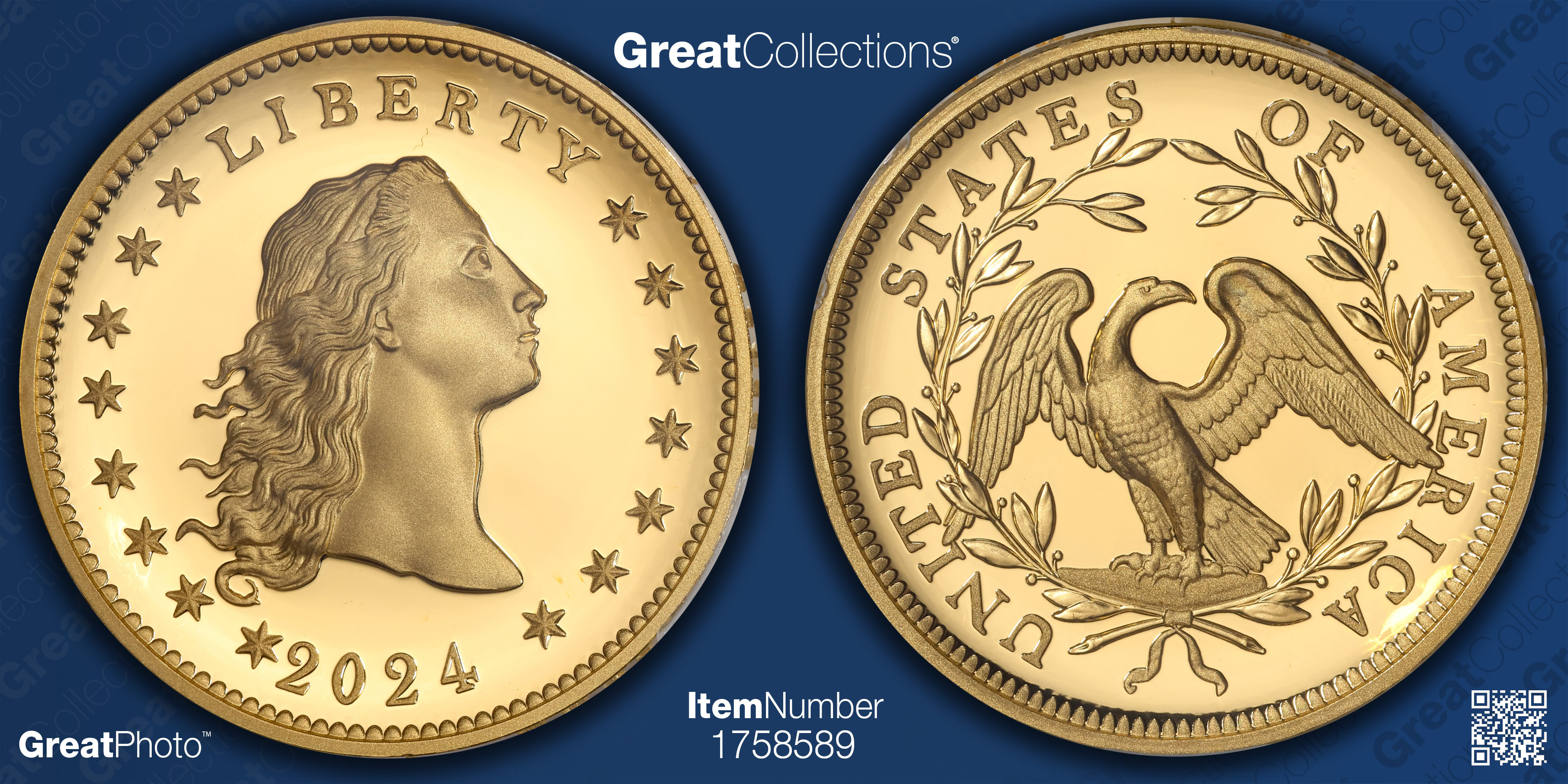 2024 Flowing Hair High Relief Gold Dollar 230th Anniversary First Day ...