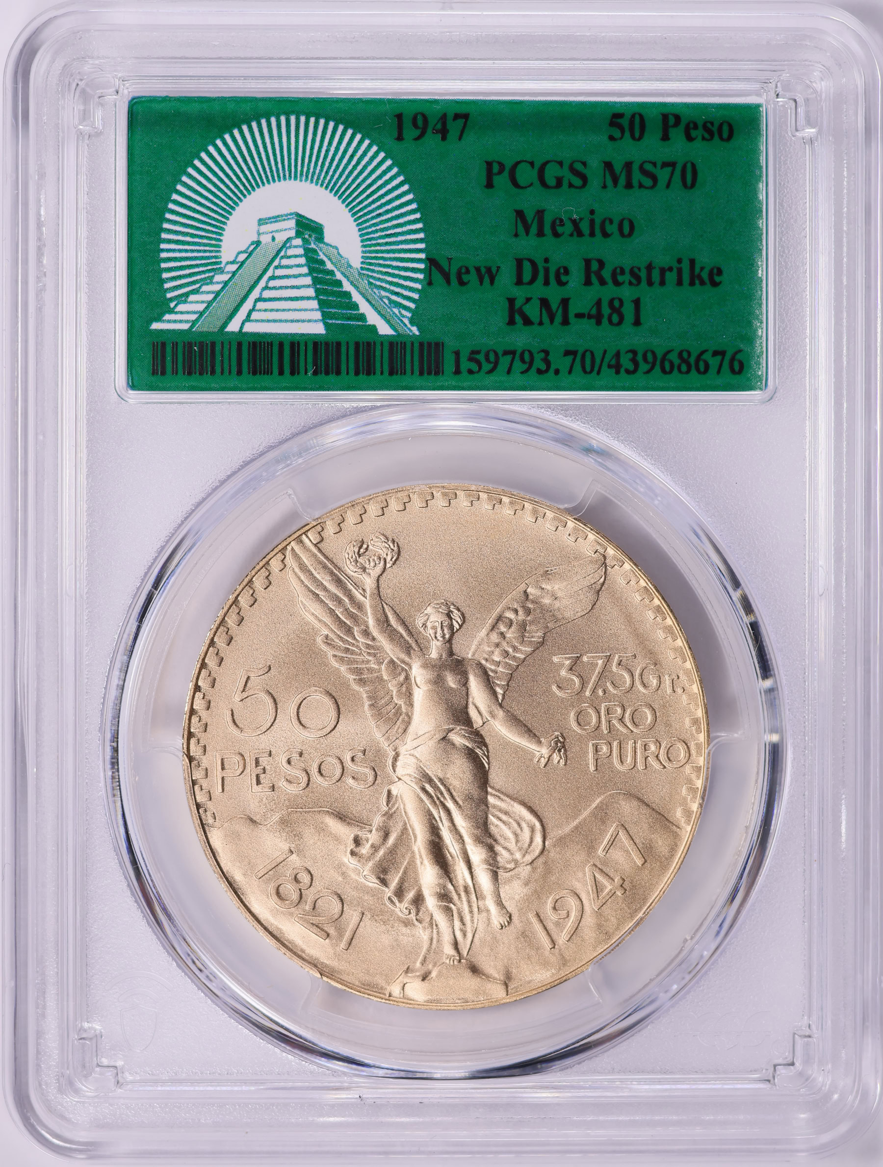 Mexico 1947 Gold 50 Pesos New Die Restrike KM-481 PCGS MS-70 (AGW = 1. ...