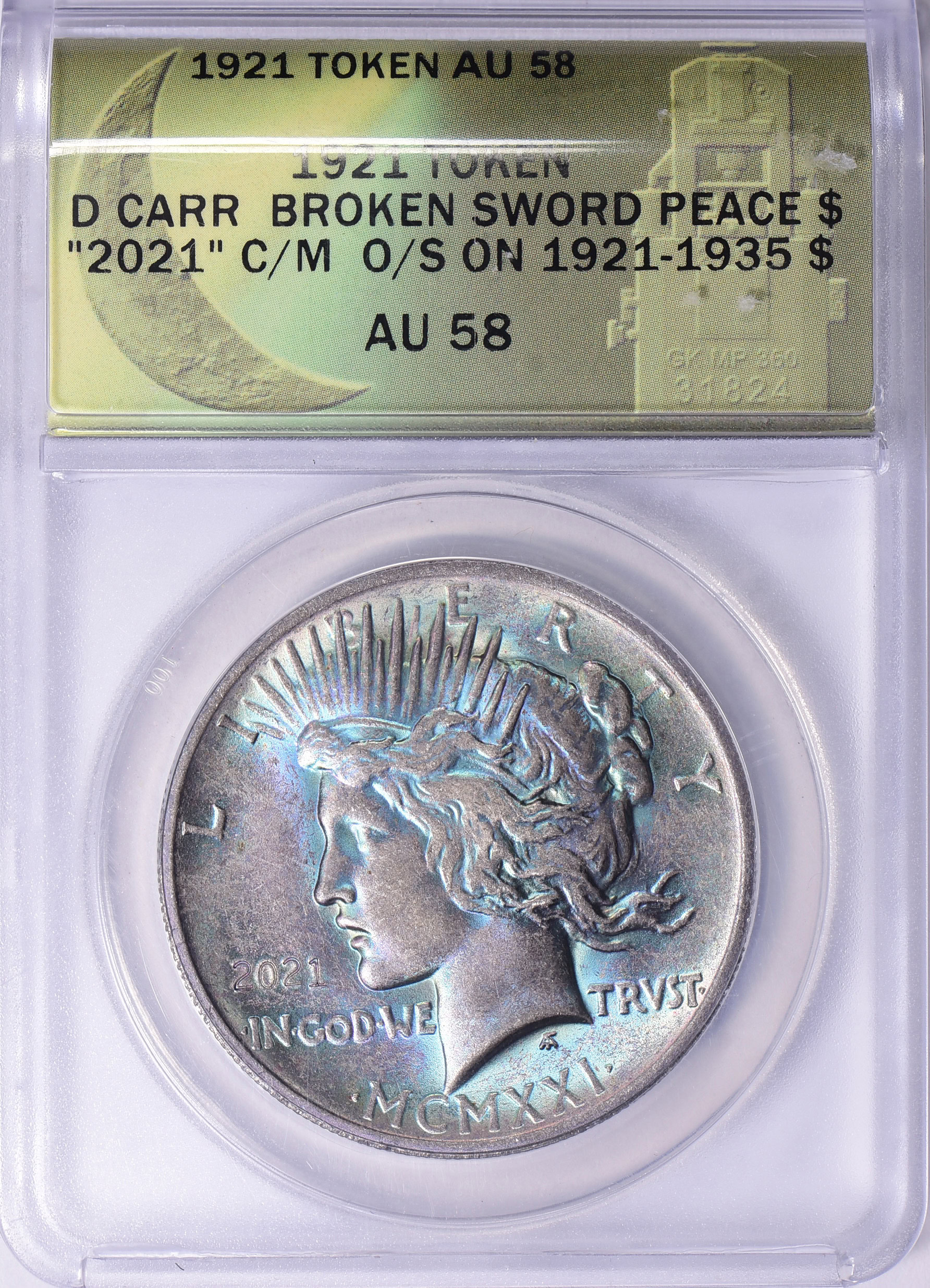 1921 Broken Sword Peace Dollar Daniel Carr Token 2021 Countermark ...