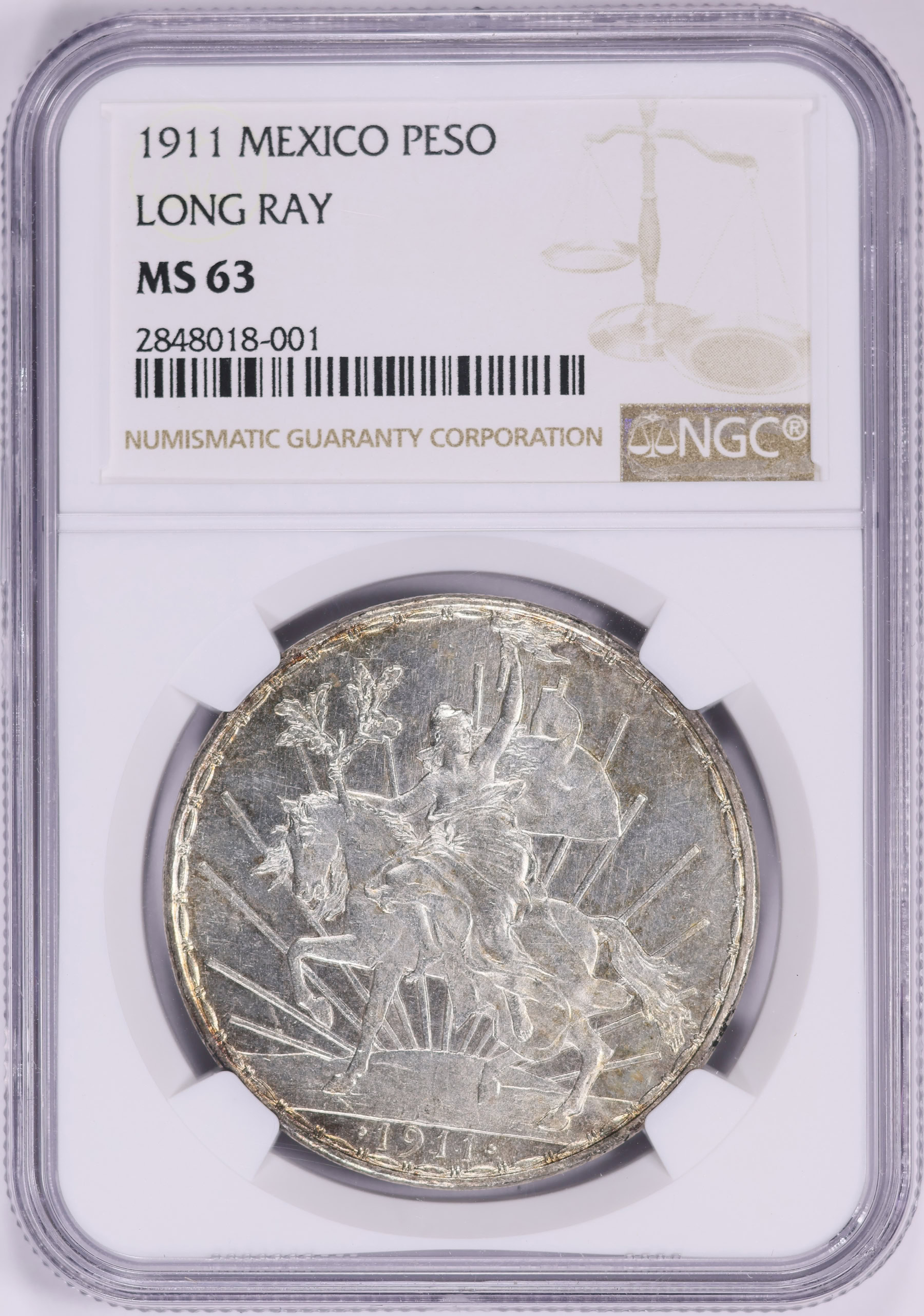 Mexico 1911 Silver Caballito Peso Long Ray KM-453 NGC MS-63 (Item ...