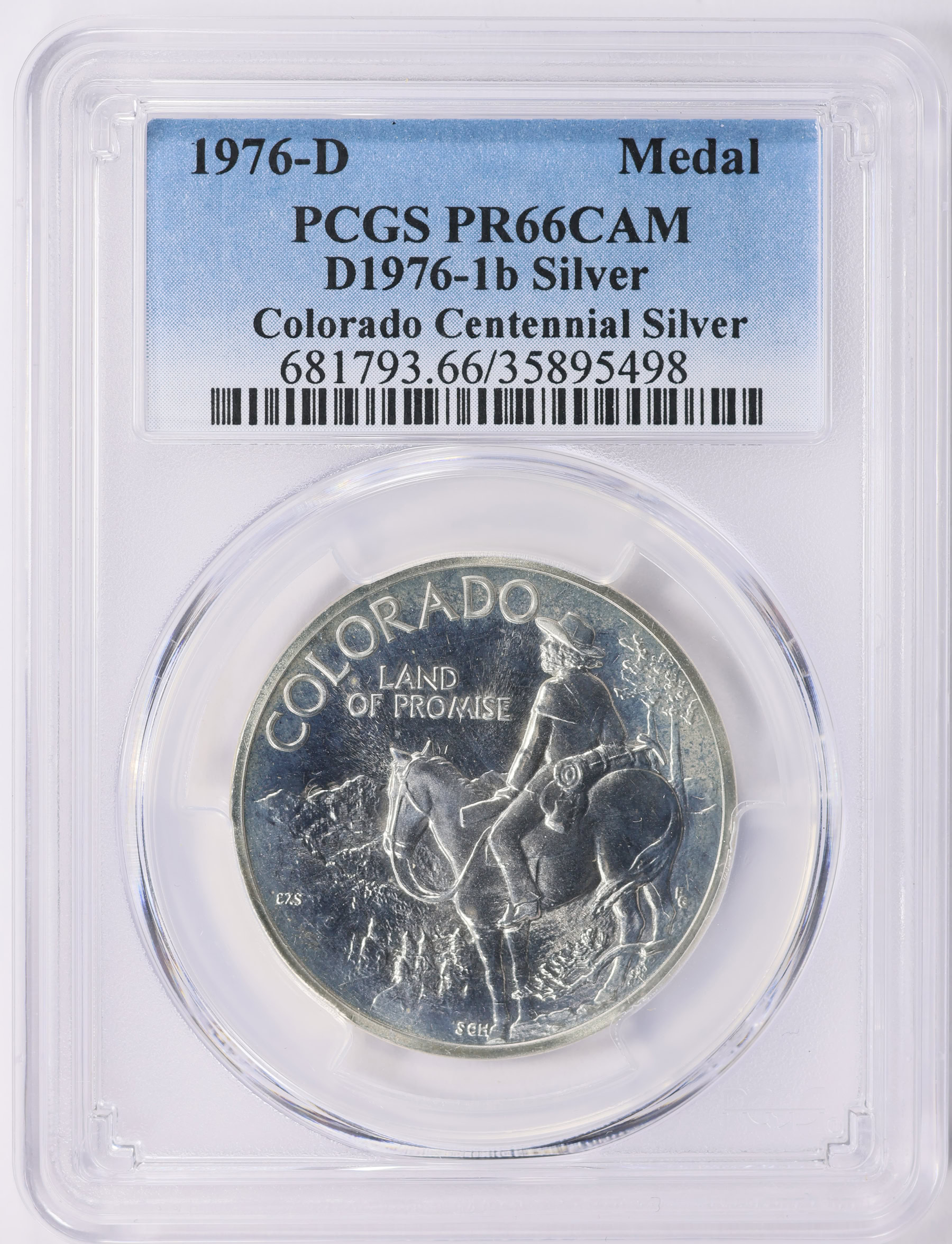 1976-D Colorado Centennial Silver Medal D1976-1b PCGS Proof-66 CAMEO ...