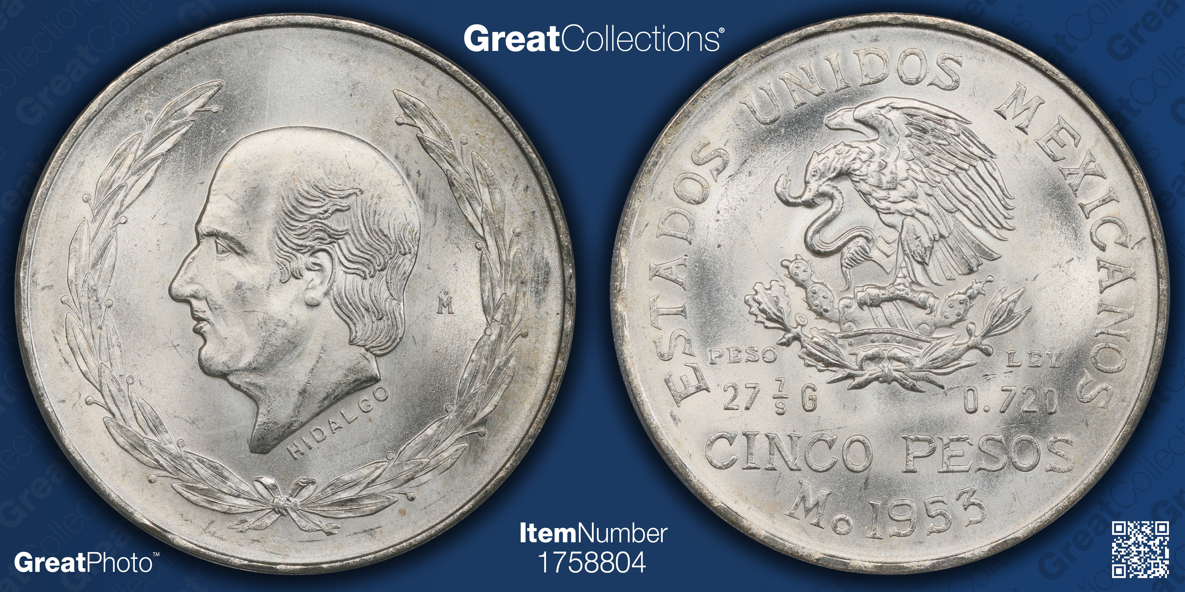Mexico 1953-Mo Silver 5 Pesos KM-467 PCGS MS-66 (Item 1758804 ...