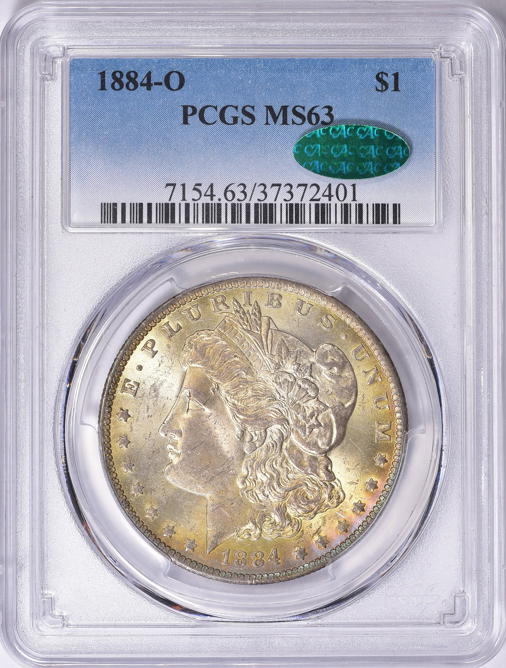 1884-O Morgan Silver Dollar PCGS MS-63 (CAC Green) (Toned) (Item 1758863) | GreatCollections ...