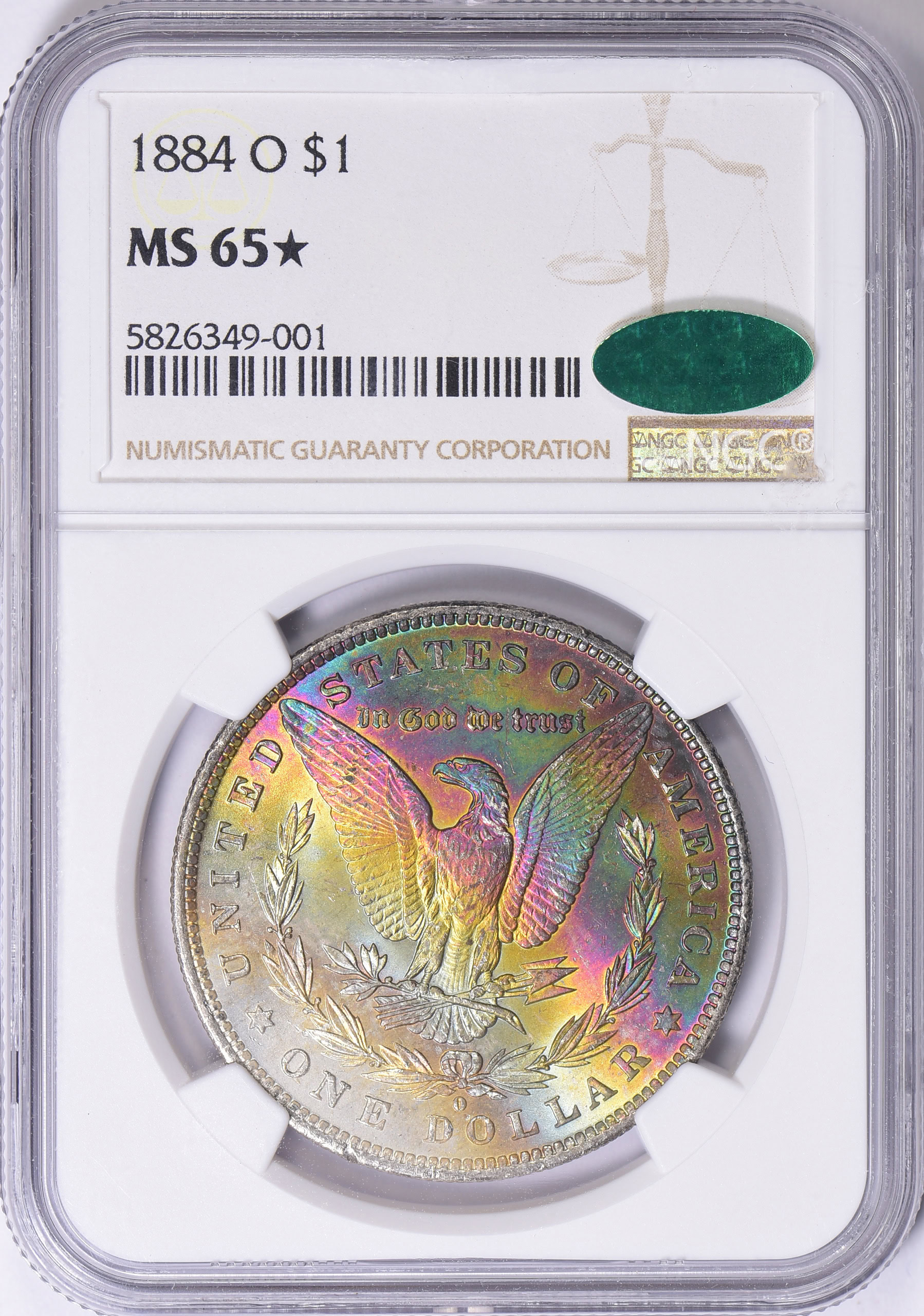 1884-O Morgan Silver Dollar NGC MS-65 ★ (CAC Green) (Toned) (Item 1758872) | GreatCollections ...