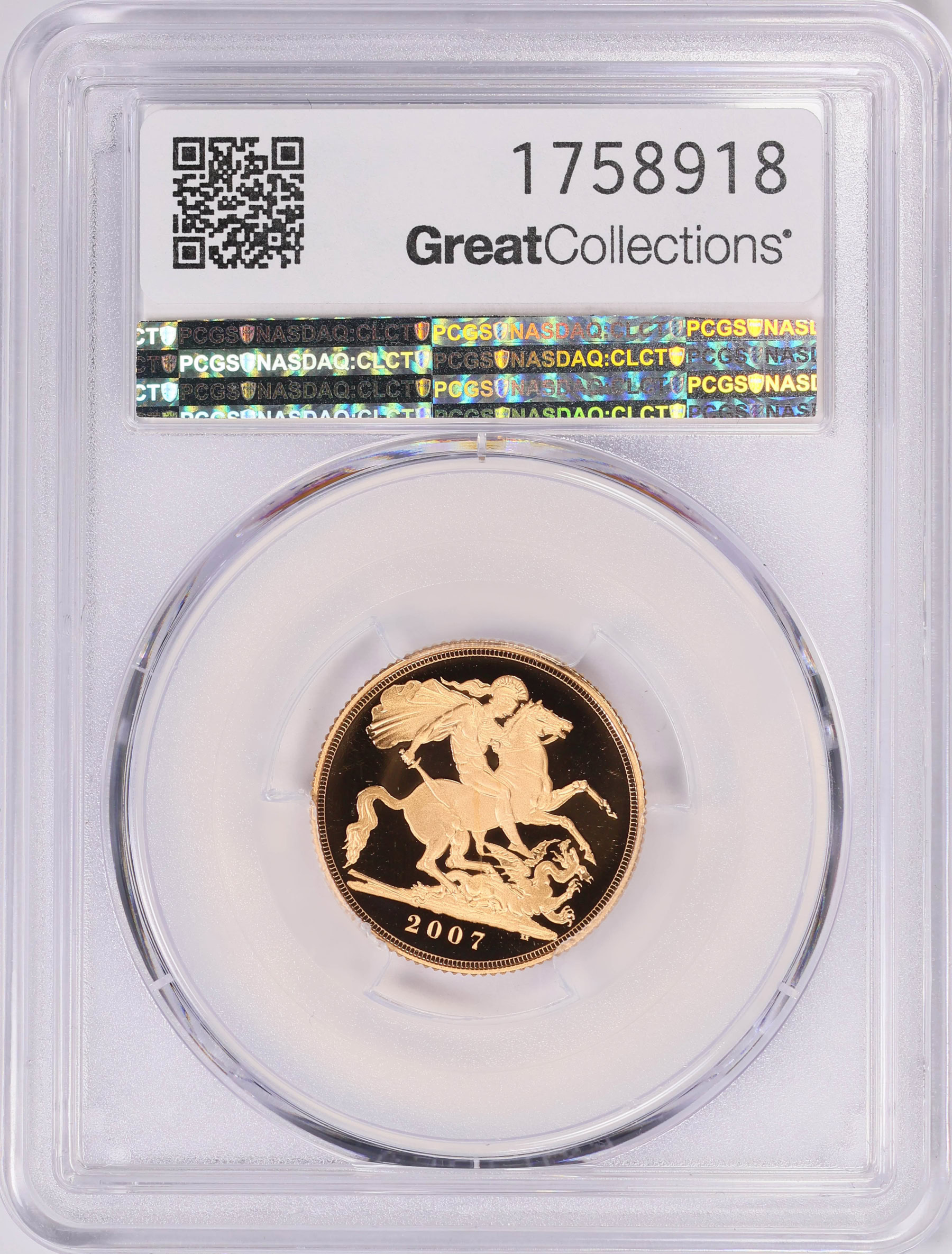 Great Britain 2007 Gold Sovereign St. George KM-1002 PCGS Proof-69 DCAM ...