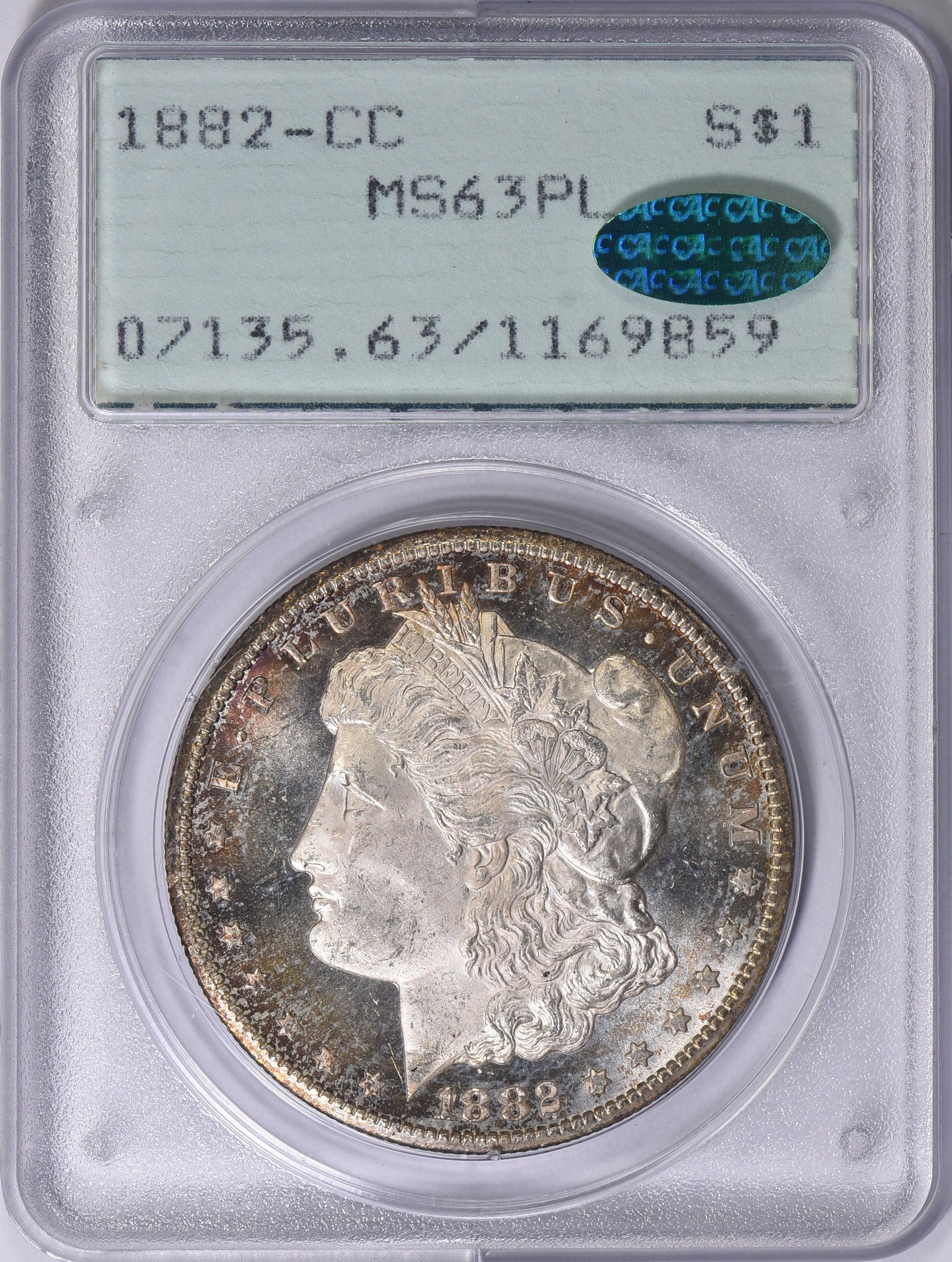 1882-CC Morgan Silver Dollar PCGS MS-63 PL (CAC Green) OGH (1st Gen) (Item 1758941 ...