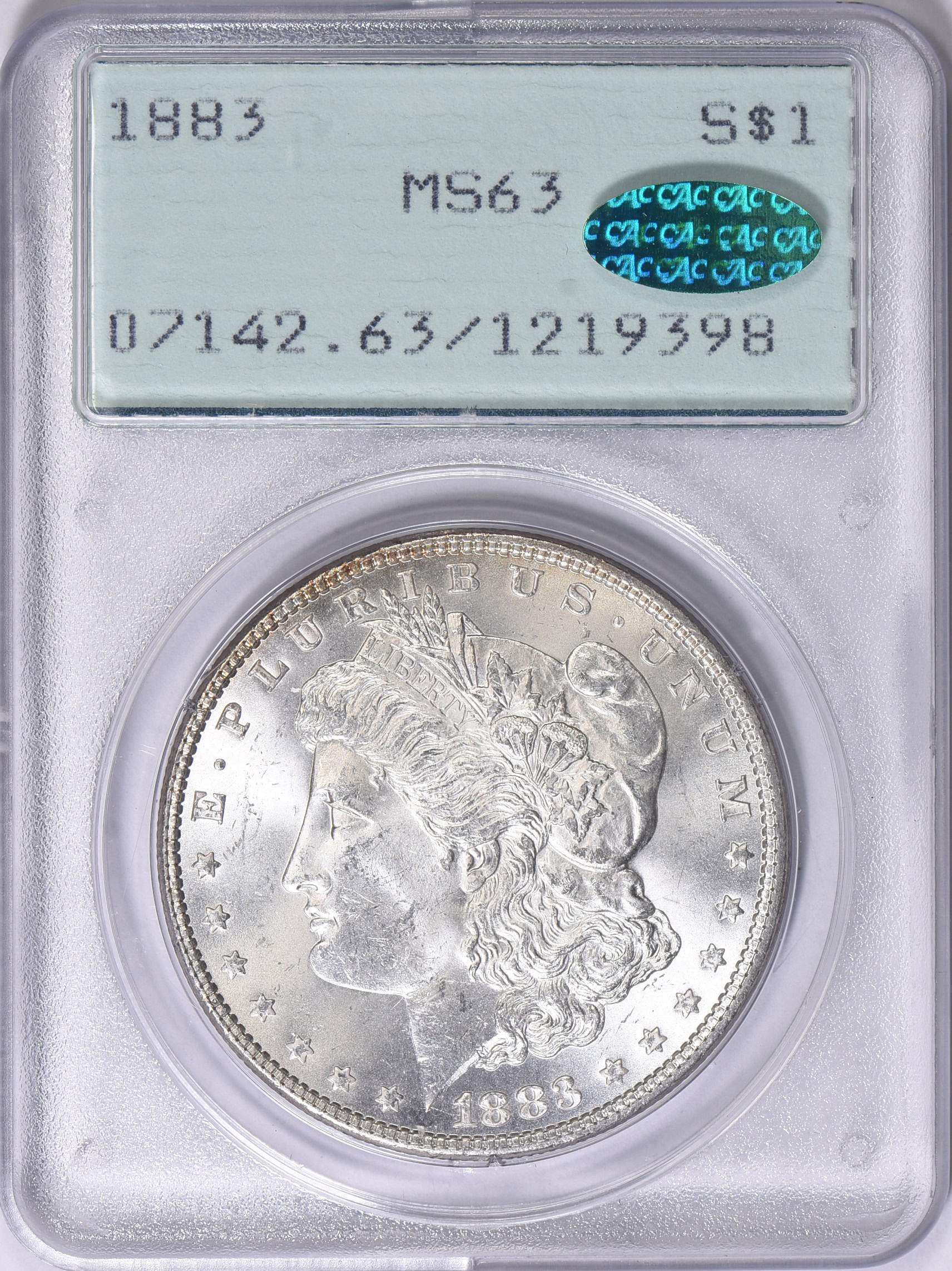1883 Morgan Silver Dollar PCGS MS-63 (CAC Green) OGH (1st Gen) (Item 1758946) | GreatCollections ...