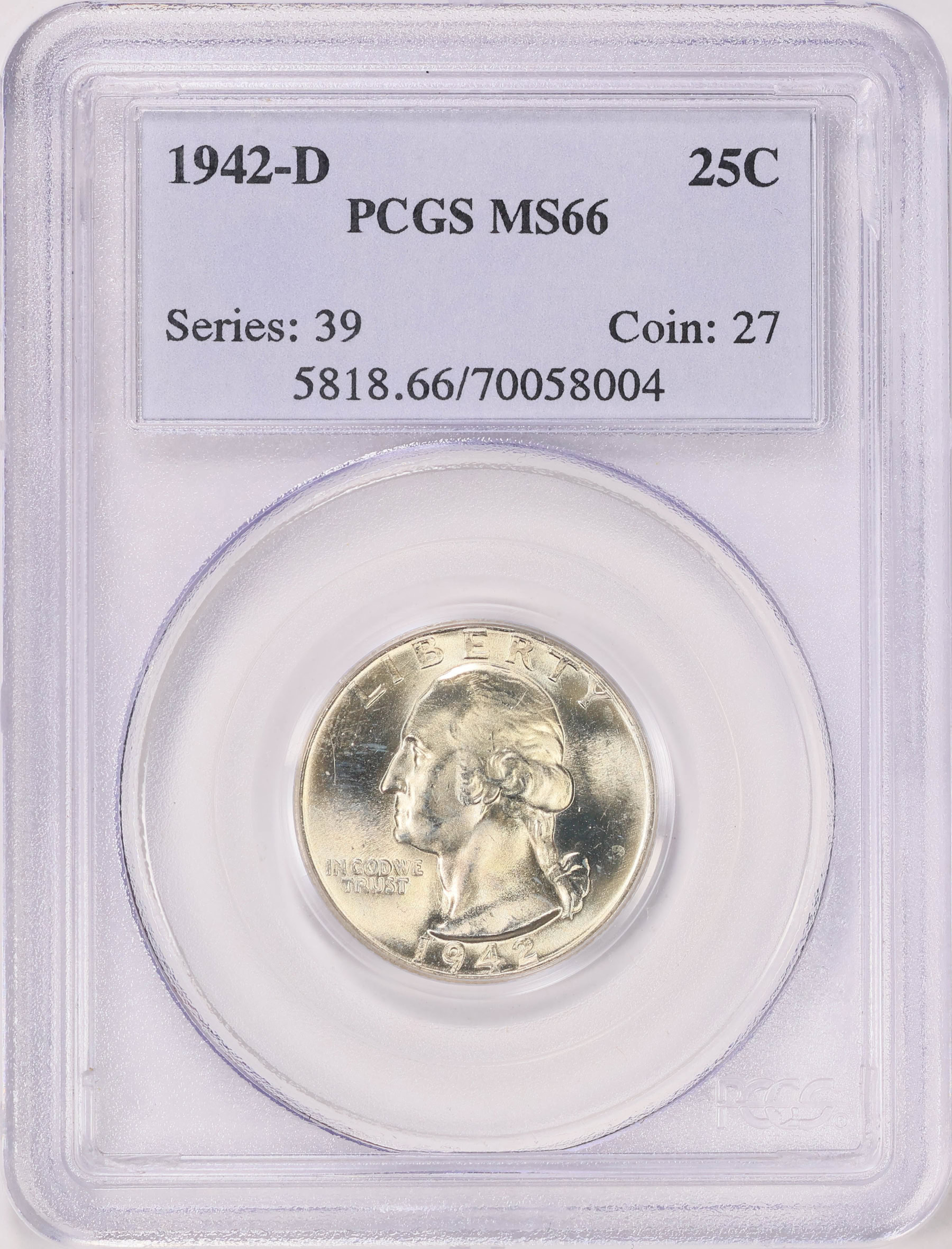 1942-D Washington Quarter PCGS MS-66 (Item 1758964) | GreatCollections Coin Auctions