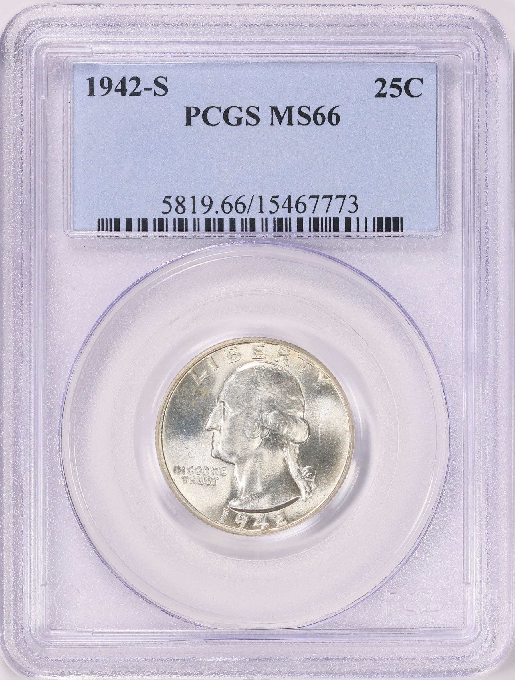 1942-S Washington Quarter PCGS MS-66 (Item 1758965) | GreatCollections Coin Auctions