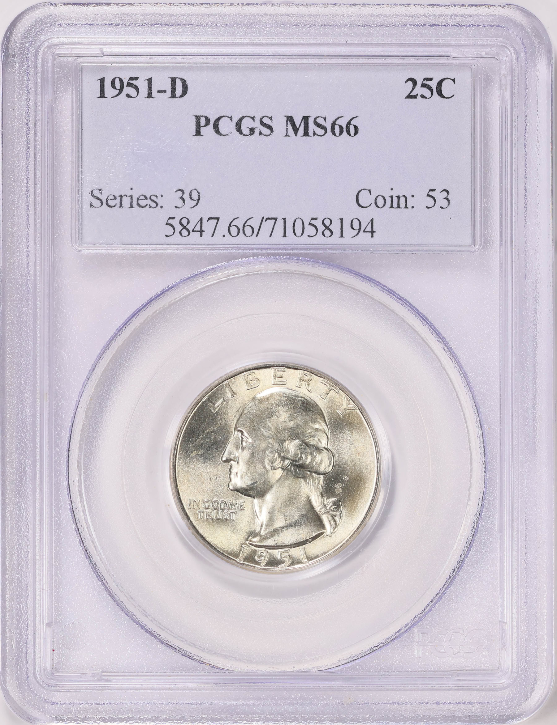 1951-D Washington Quarter PCGS MS-66 (Item 1758983) | GreatCollections Coin Auctions