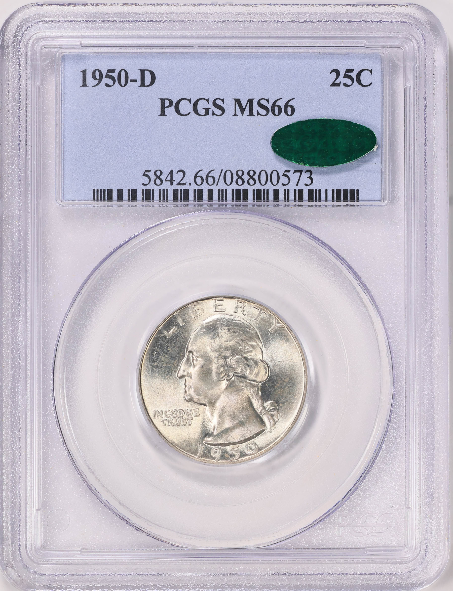 1950-D Washington Quarter PCGS MS-66 (CAC Green) (Item 1758984) | GreatCollections Coin Auctions