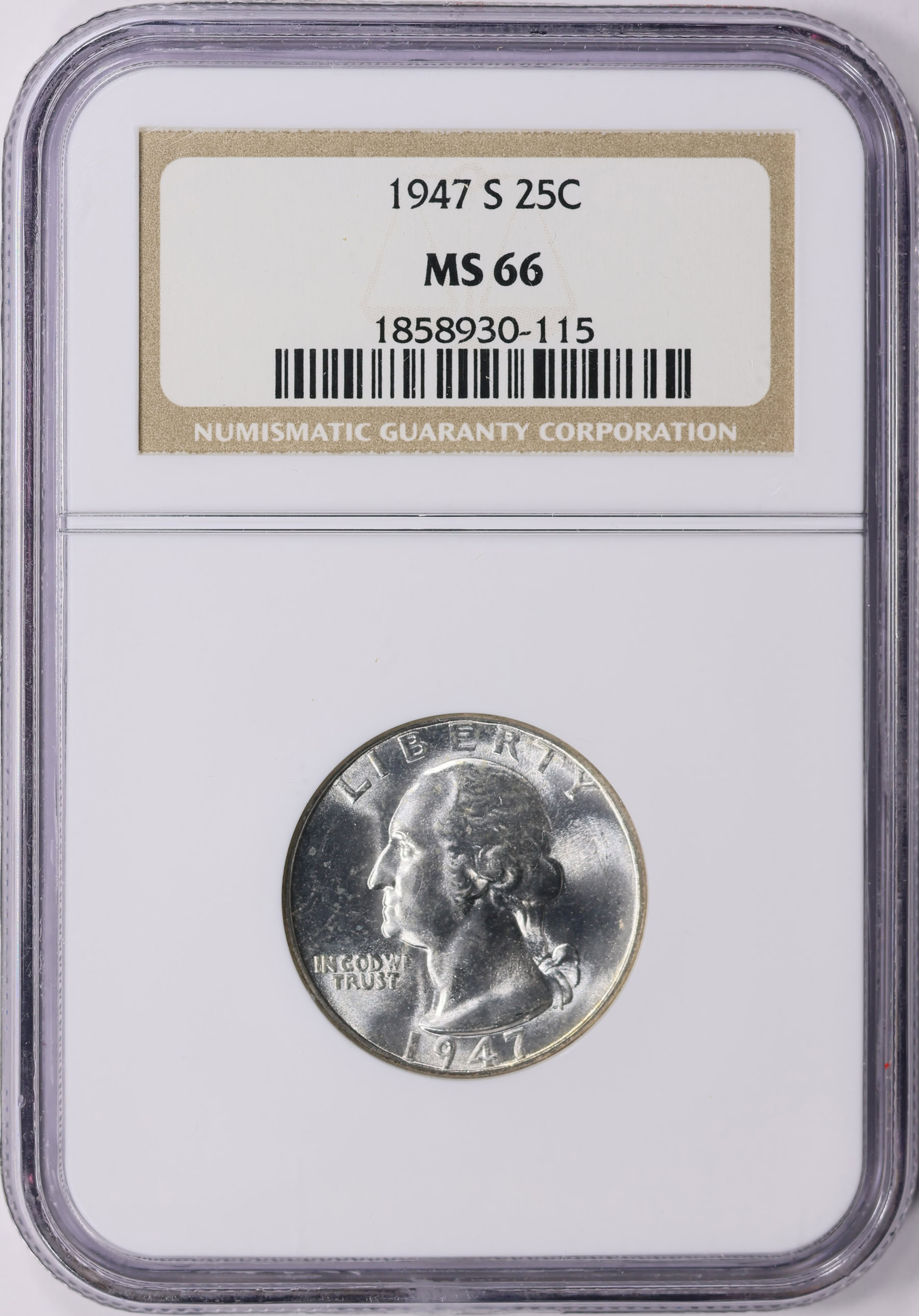 1947-S Washington Quarter NGC MS-66 (Item 1758986) | GreatCollections Coin Auctions
