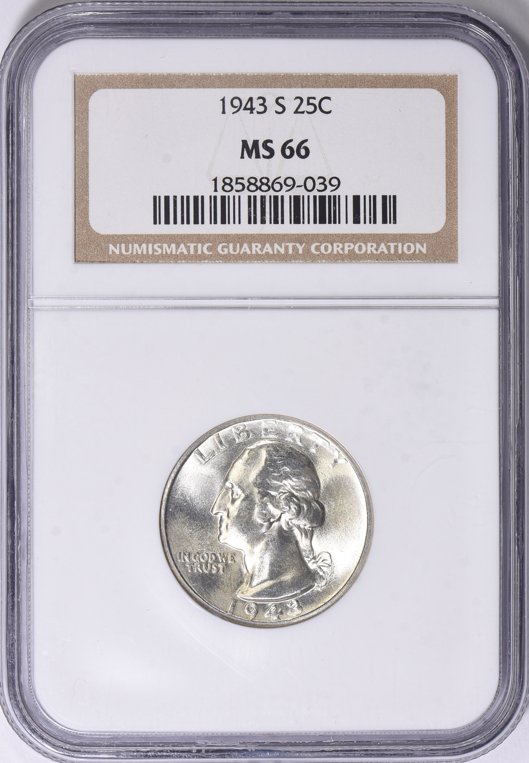 1943-S Washington Quarter NGC MS-66 (Item 1759025) | GreatCollections Coin Auctions
