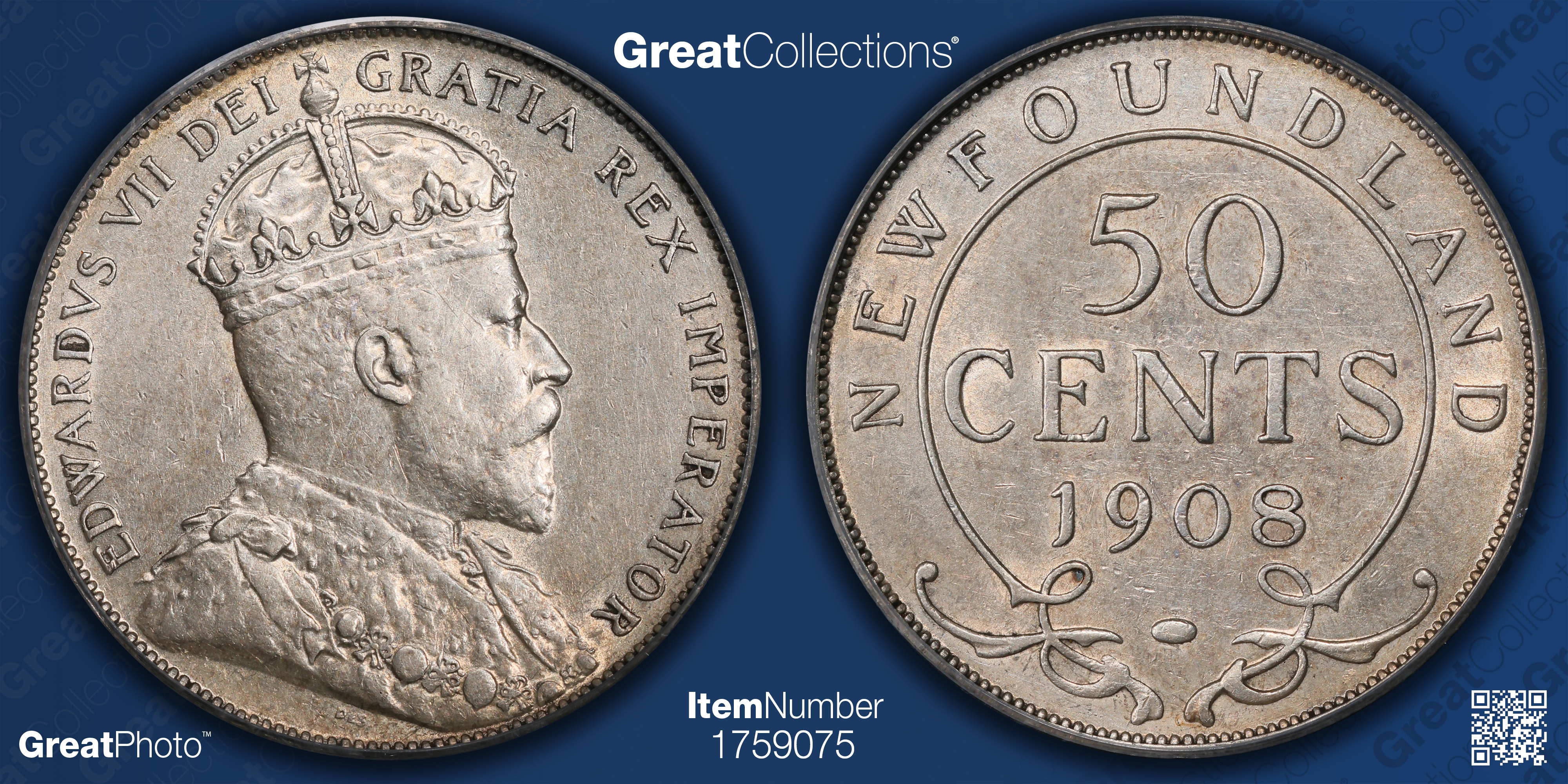 Canada - Newfoundland 1908 Silver 50 Cents KM-11 PCGS AU-55 (Item ...