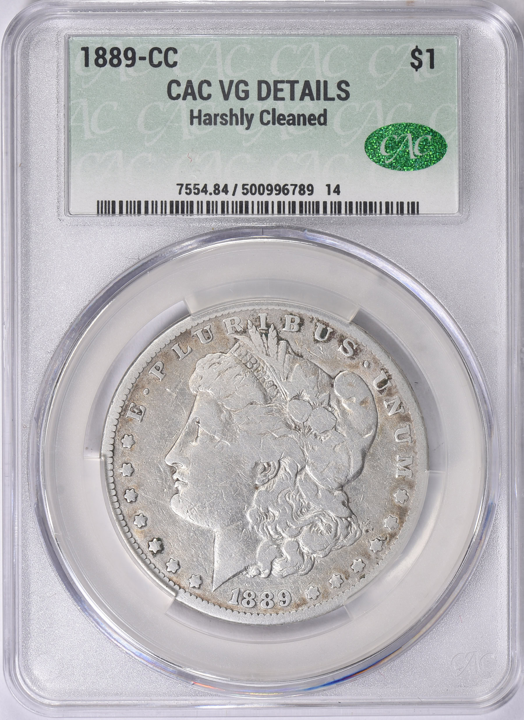 1889-CC Morgan Silver Dollar CACG VG Details (Item 1759100) | GreatCollections Coin Auctions