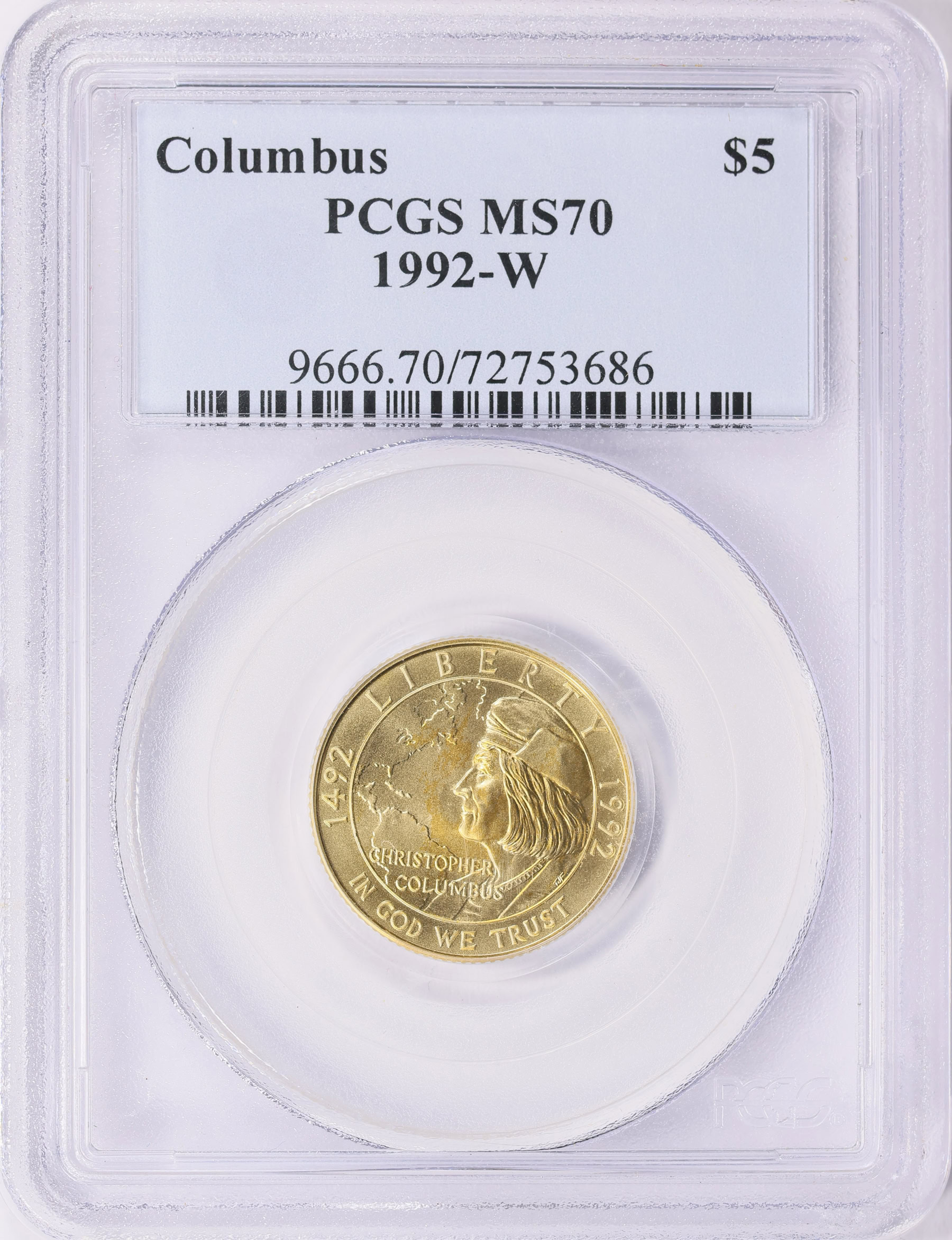 1992-W Christopher Columbus Quincentenary Gold $5 PCGS MS-70 (Item ...