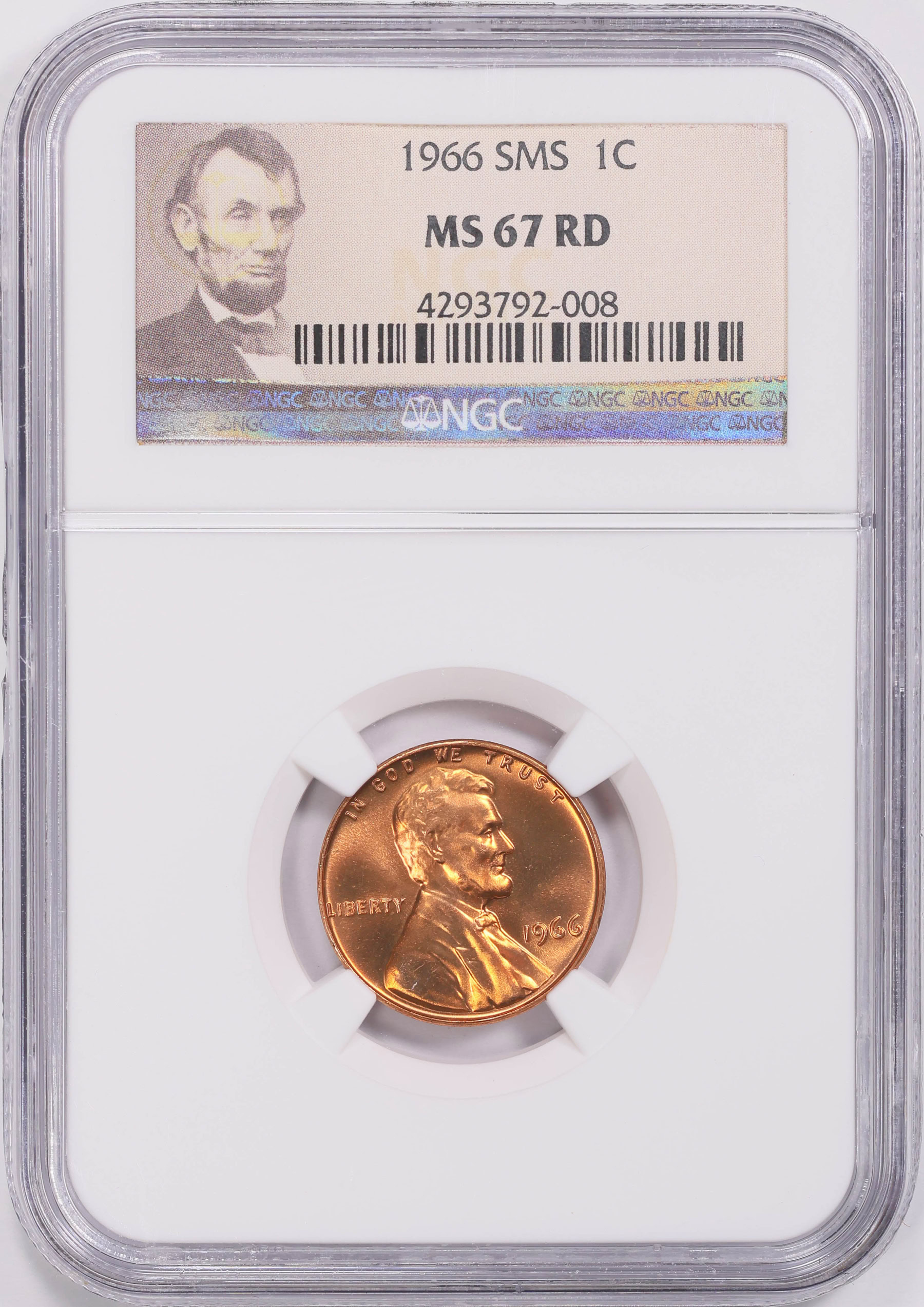 1966 Lincoln Cent SMS NGC MS-67 RD (Item 1759179) | GreatCollections ...