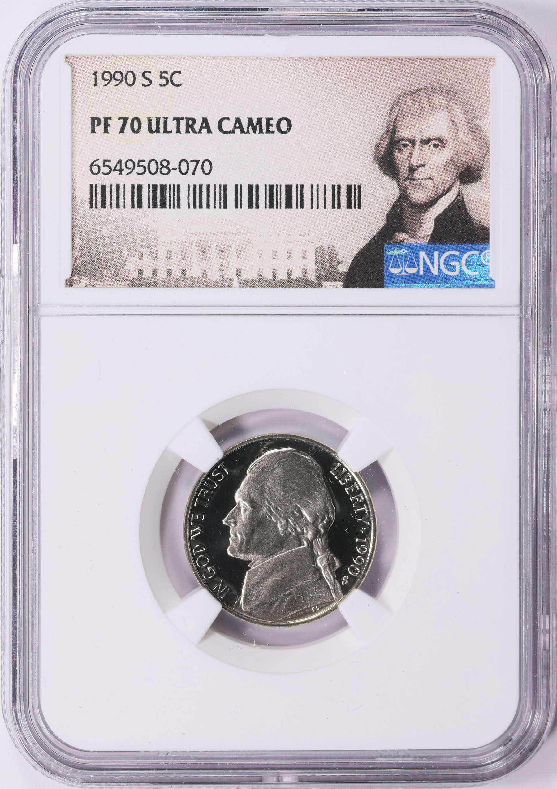 1990-S Jefferson Nickel NGC Proof-70 UC (Jefferson Label) (Item 1759263 ...
