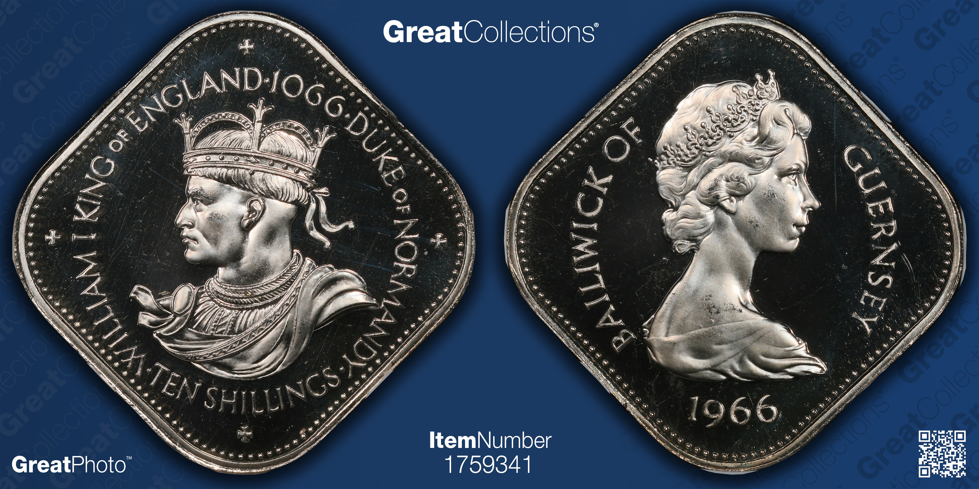 Guernsey 1966 10 Shillings Norman Conquest 900th Anniversary KM-19 NGC ...