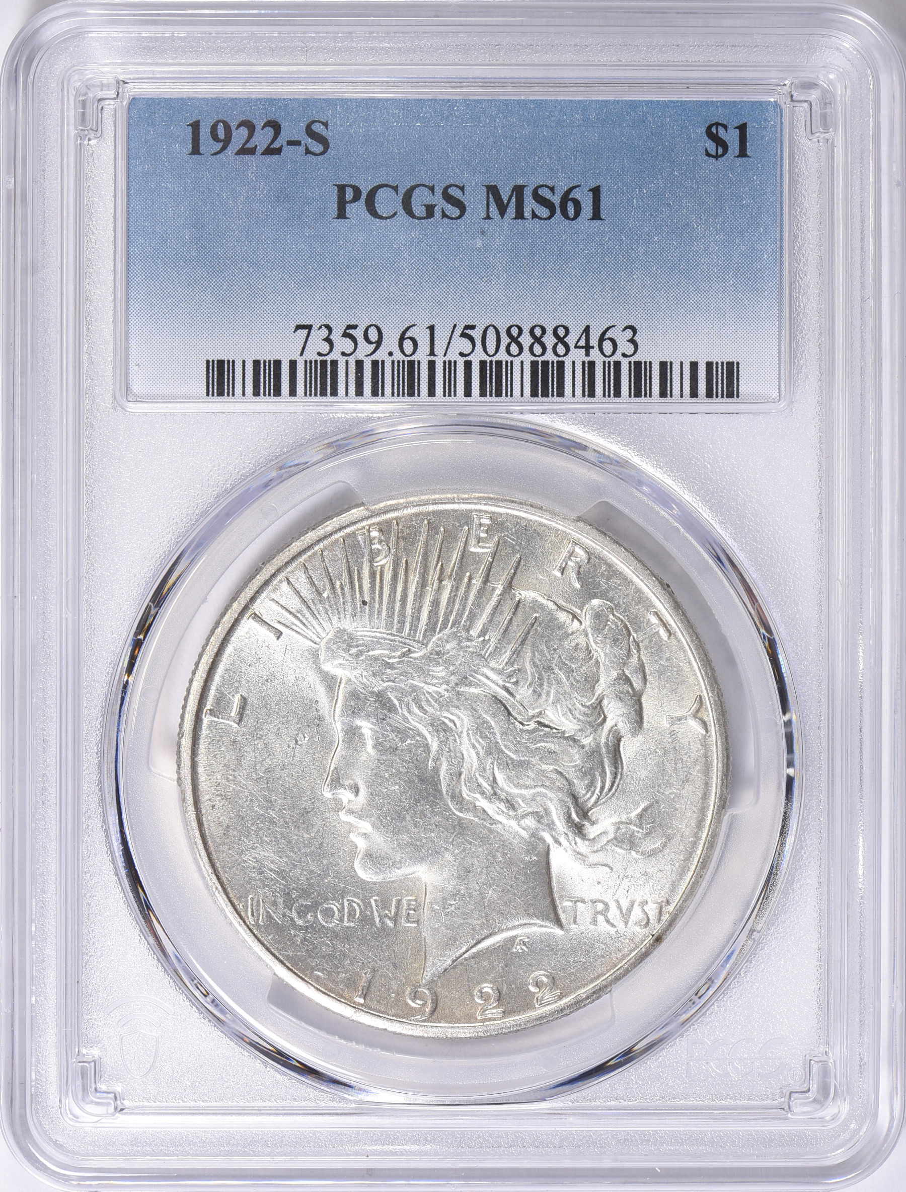 1922-S Peace Silver Dollar PCGS MS-61 (Item 1759435) | GreatCollections ...
