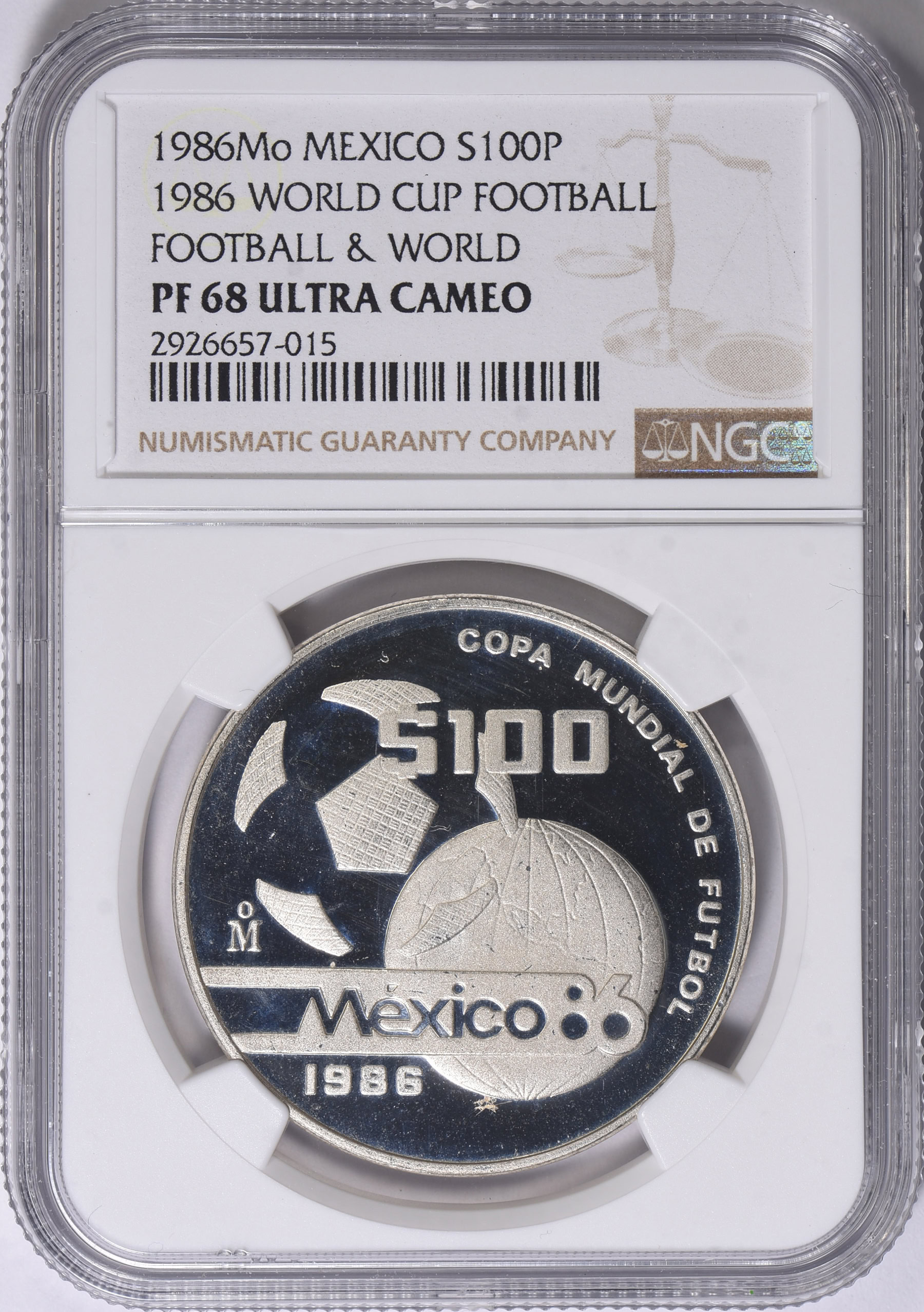 Mexico 1986-Mo Silver 100 Pesos World Cup KM-524 NGC Proof-68 UC (Item ...
