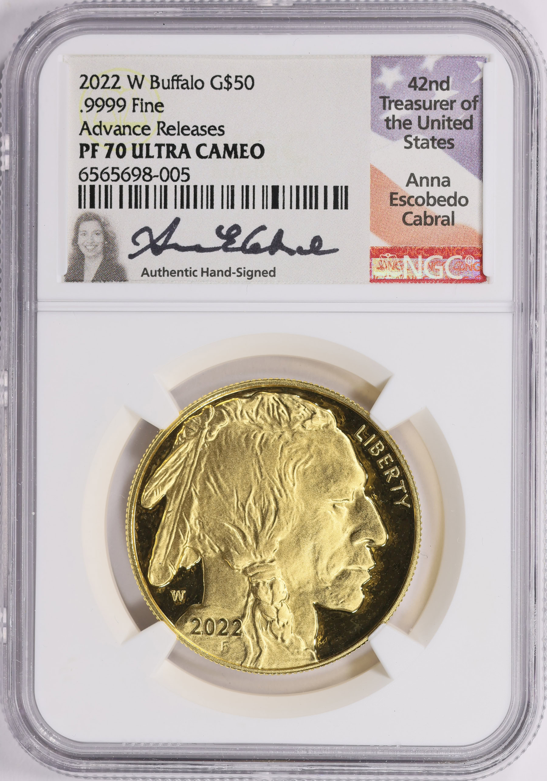 2022-W $50 One-Ounce Gold American Buffalo Advance Releases NGC Proof-70 UC (Anna Escobedo ...