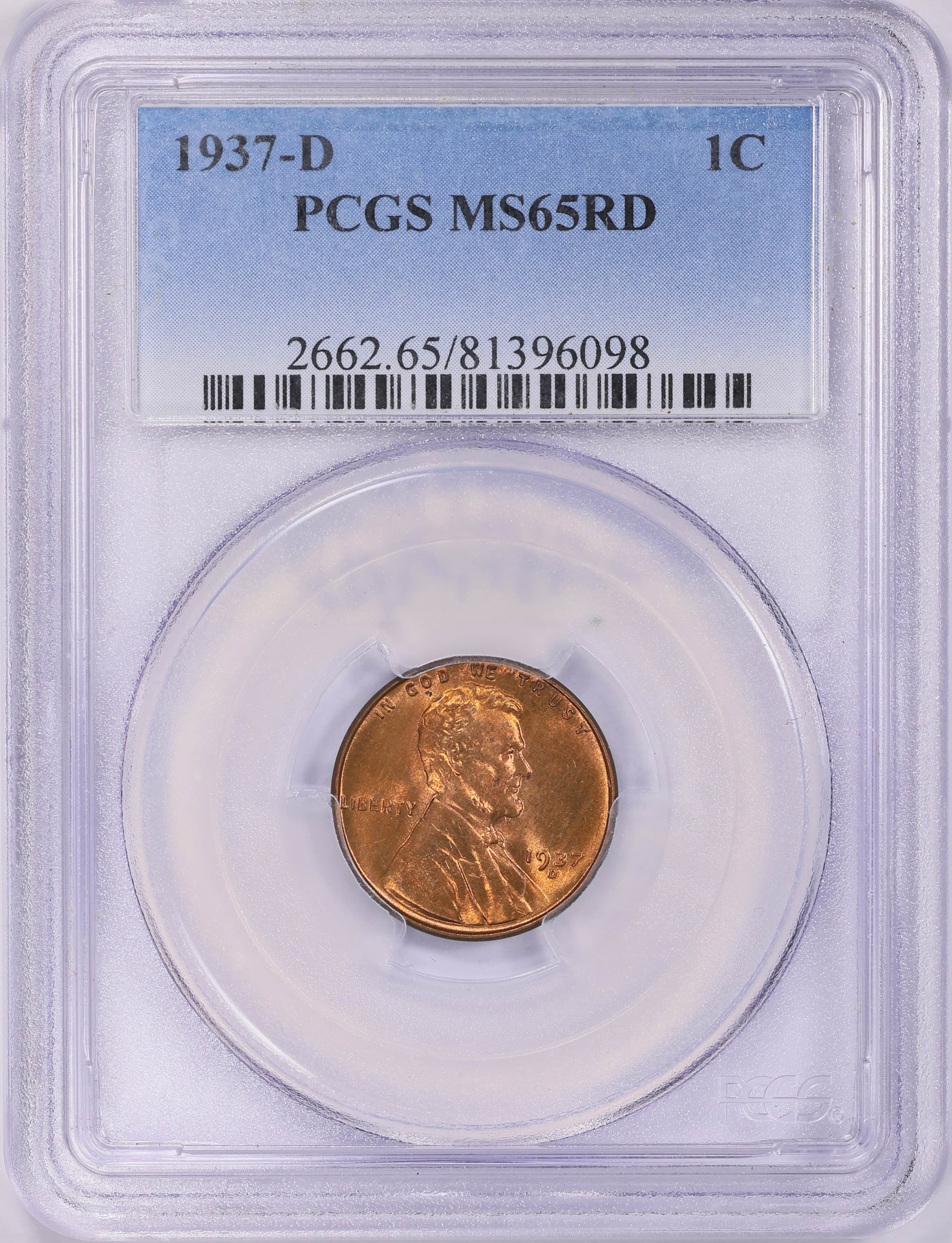 1937-D Lincoln Cent PCGS MS-65 RD (Item 1759620) | GreatCollections Coin Auctions