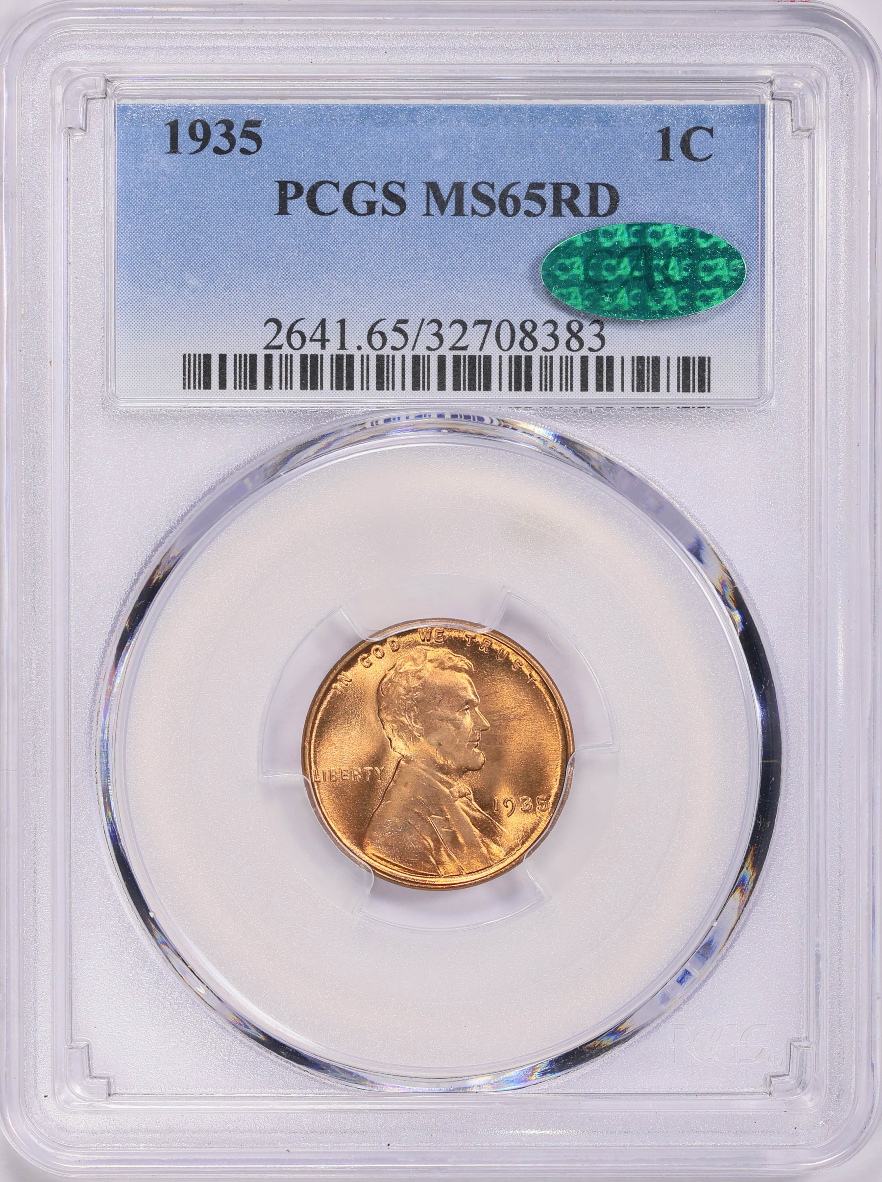 1935 Lincoln Cent PCGS MS-65 RD (CAC Green) (Item 1759645) | GreatCollections Coin Auctions
