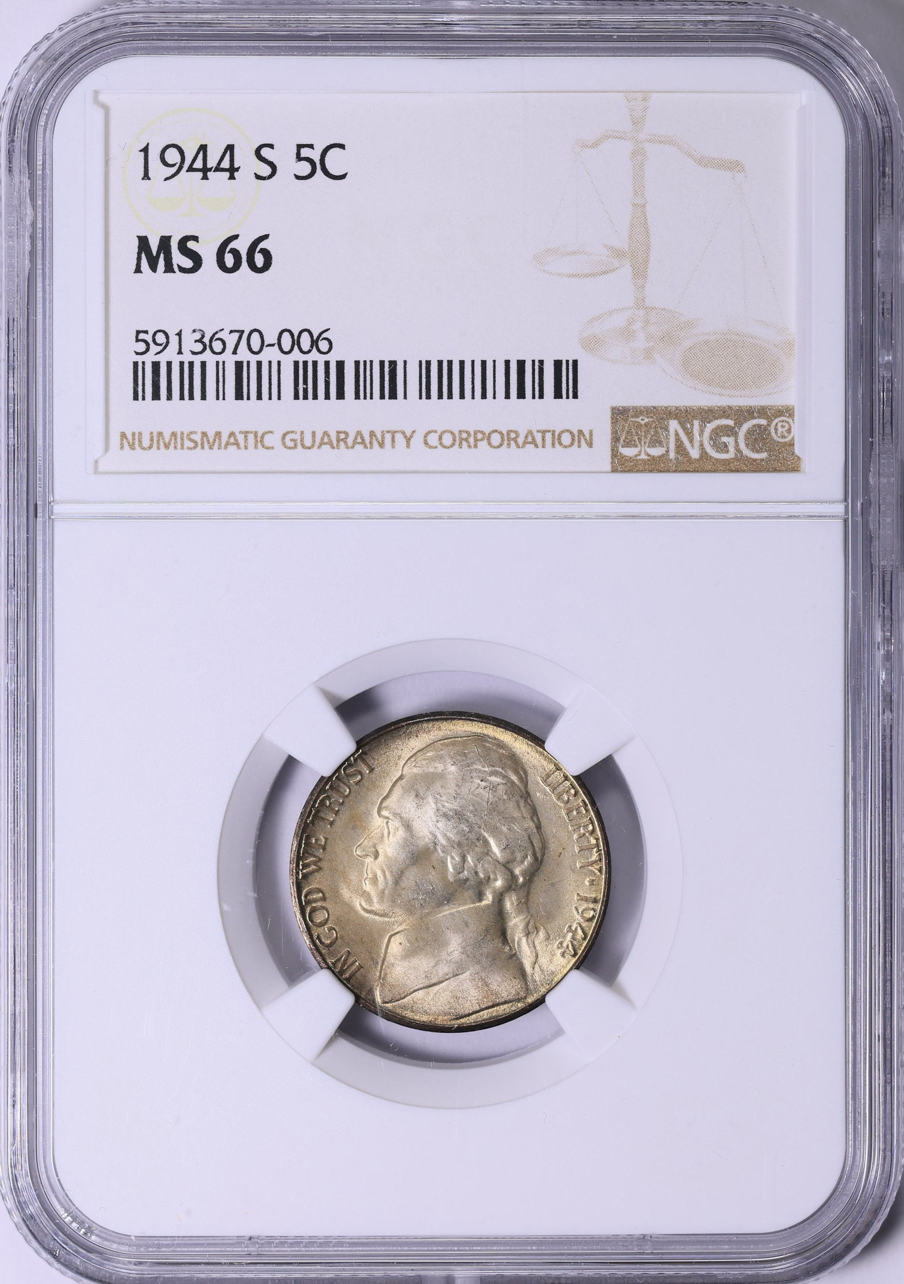 1944-S Jefferson Nickel NGC MS-66 (Item 1759887) | GreatCollections Coin Auctions