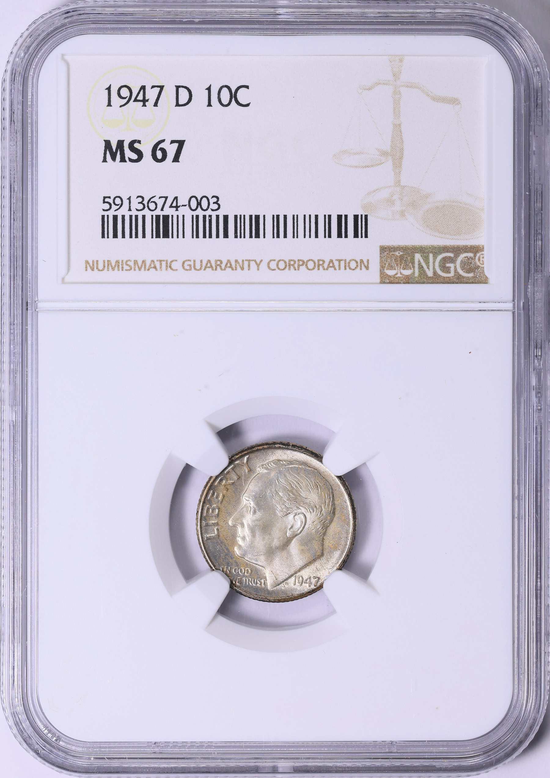 1947-D Roosevelt Dime NGC MS-67 (Item 1759888) | GreatCollections Coin ...