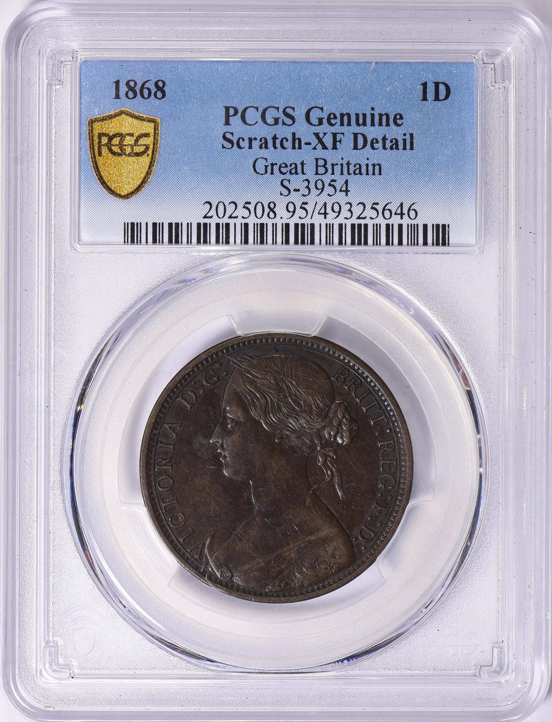 Great Britain 1868 Penny KM-749.2 PCGS Genuine XF Details (Item 1759961 ...