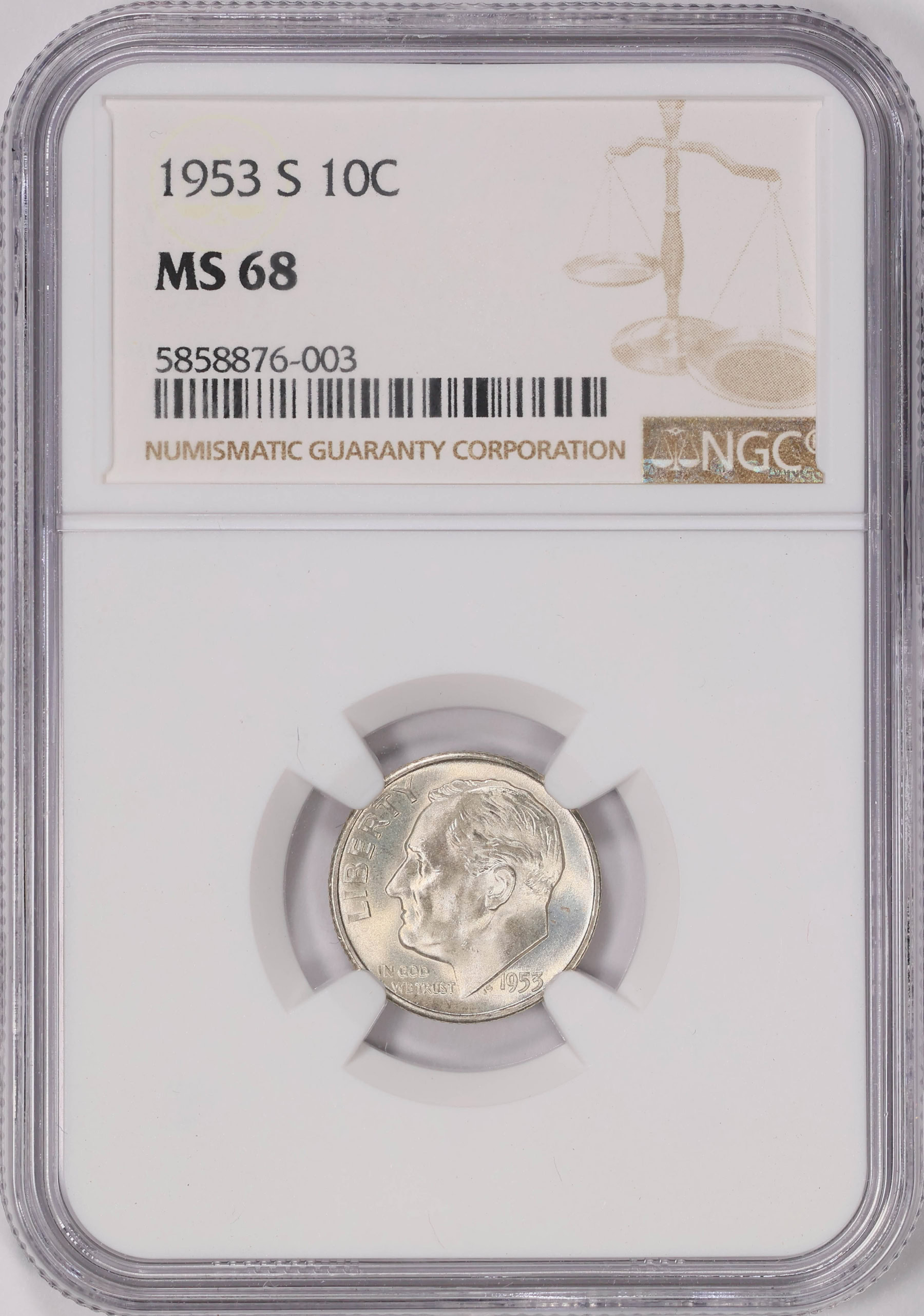 1953-S Roosevelt Dime NGC MS-68 (Item 1760035) | GreatCollections Coin ...