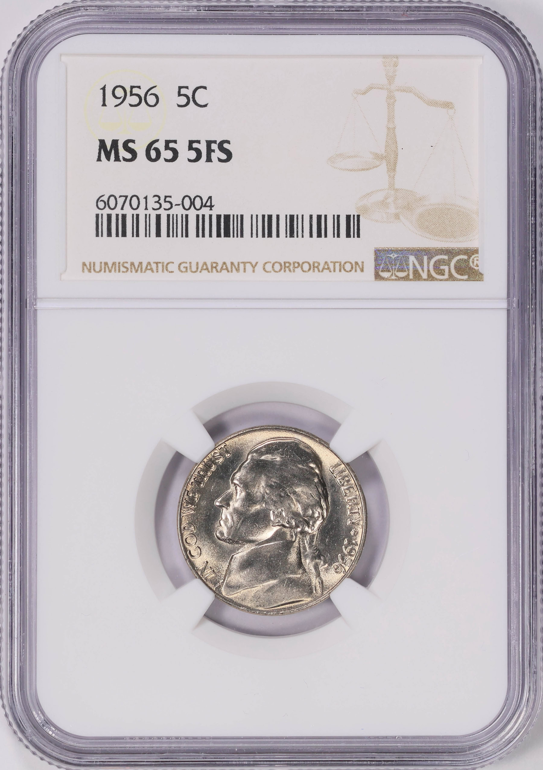 1956 Jefferson Nickel NGC MS-65 5FS (Item 1760041) | GreatCollections ...