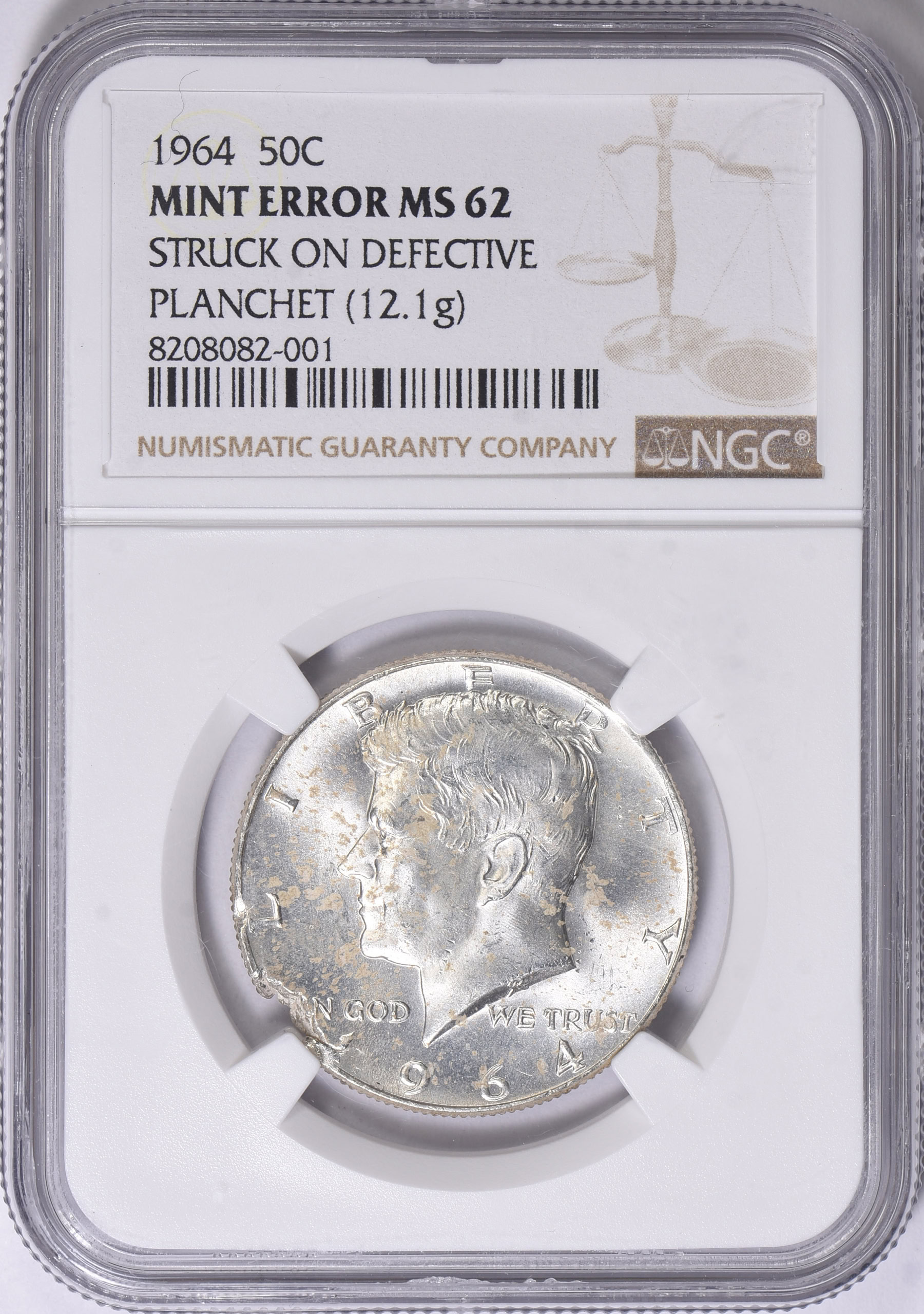 Mint Error 1964 Kennedy Half Dollar Struck on Defective Planchet NGC MS ...