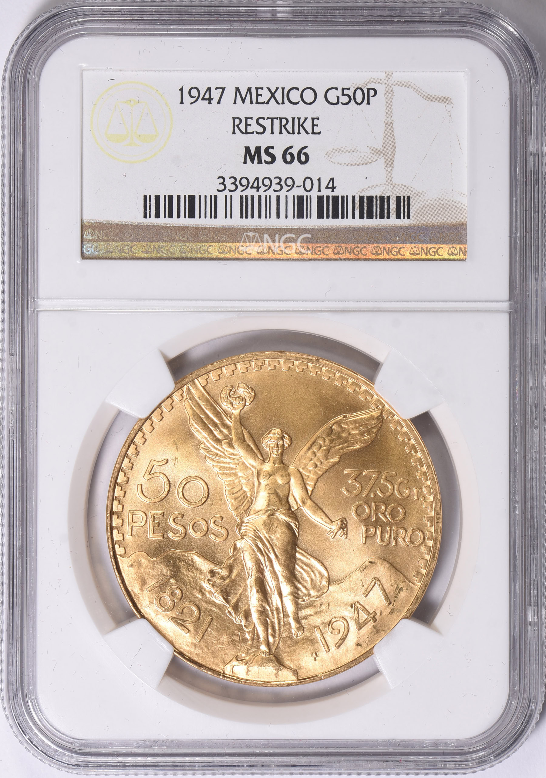Mexico 1947 Gold 50 Pesos Restrike KM-481 NGC MS-66 (AGW = 1.2057 Oz.) (Item 1760065 ...