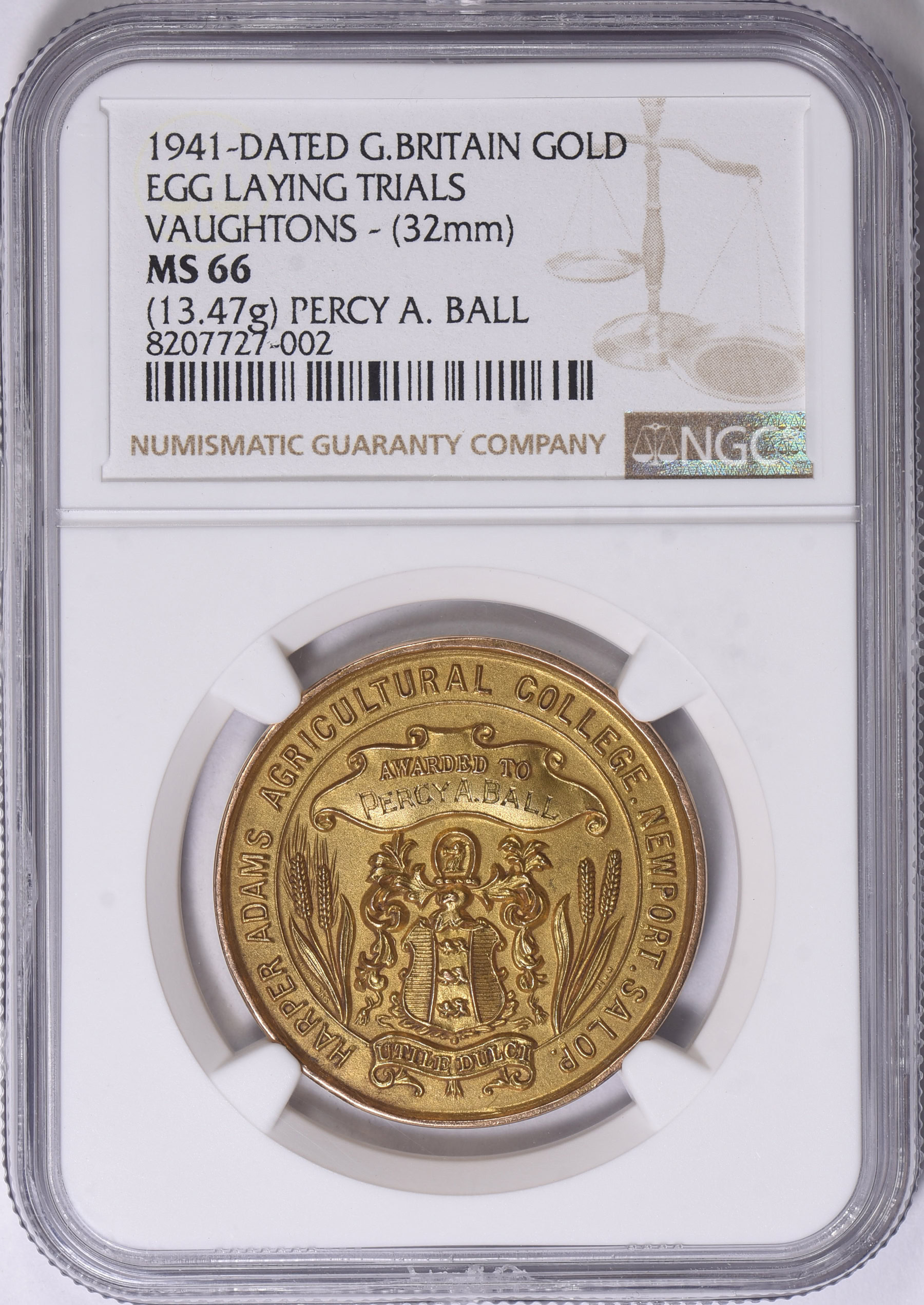 Great Britain 1940-41 Gold 32mm Harper Adams Agricultural College Egg ...