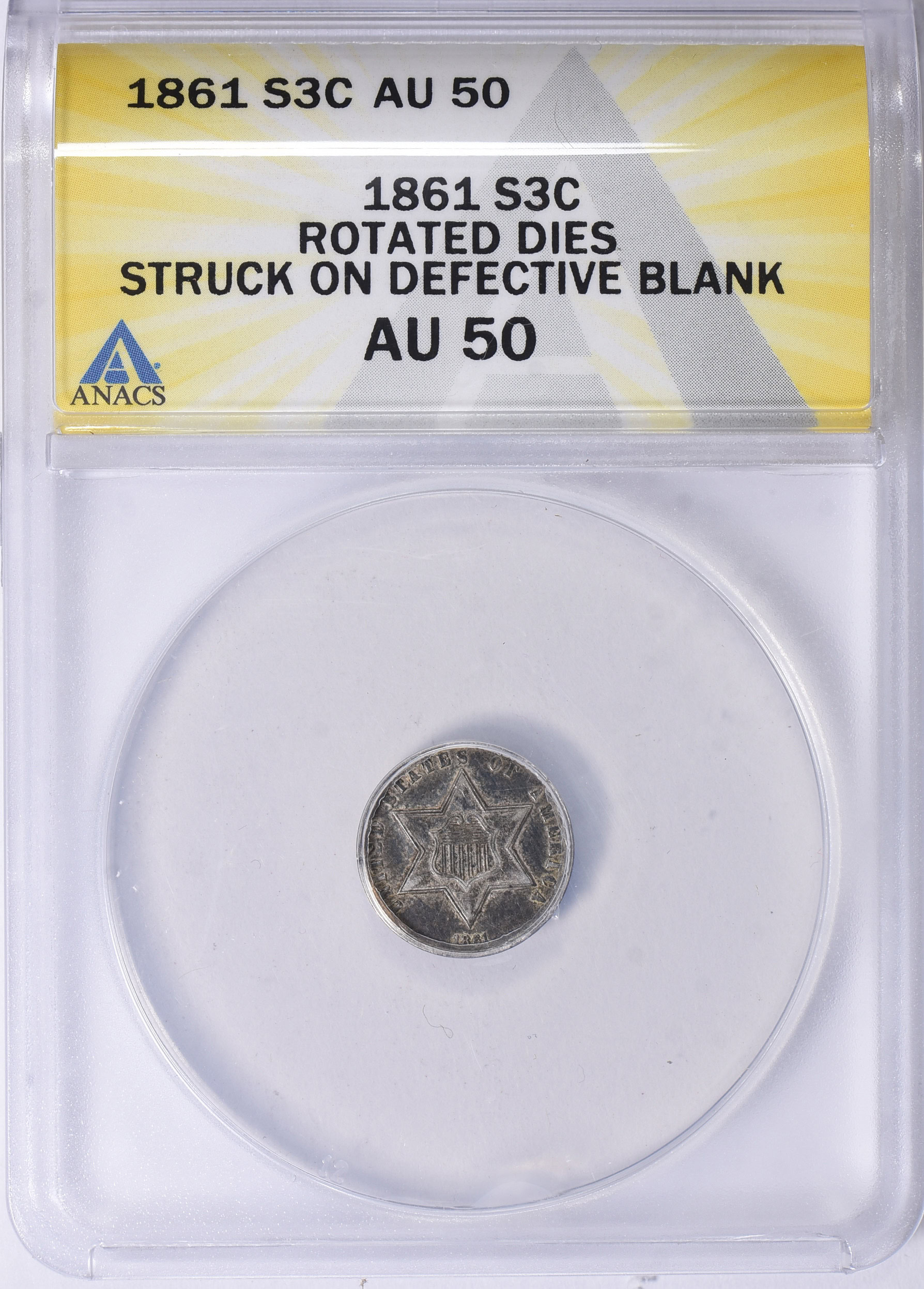 Mint Error 1861 Silver Three-Cent Piece Rotated Dies Struck on ...