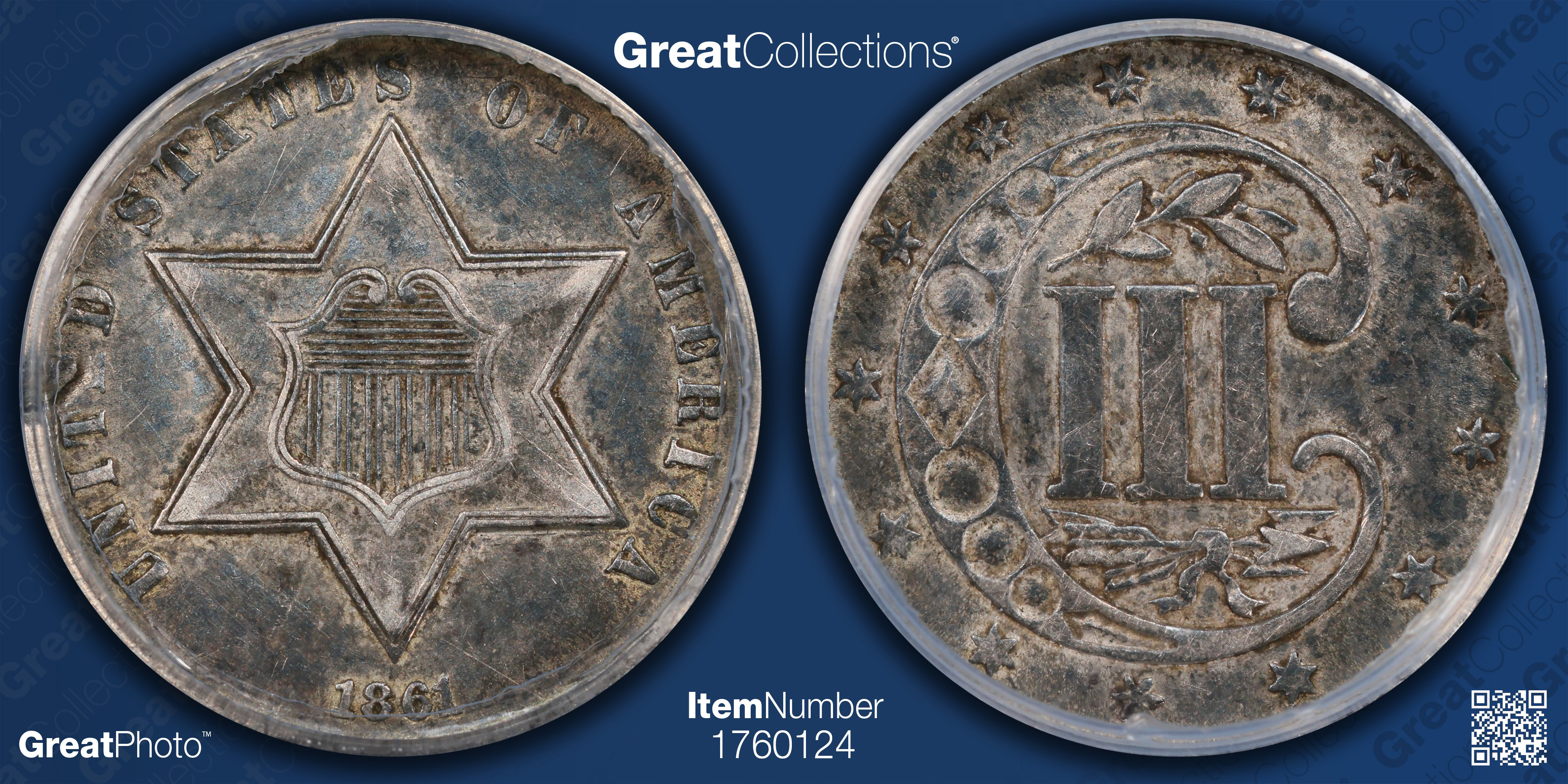 Mint Error 1861 Silver Three-Cent Piece Rotated Dies Struck on ...