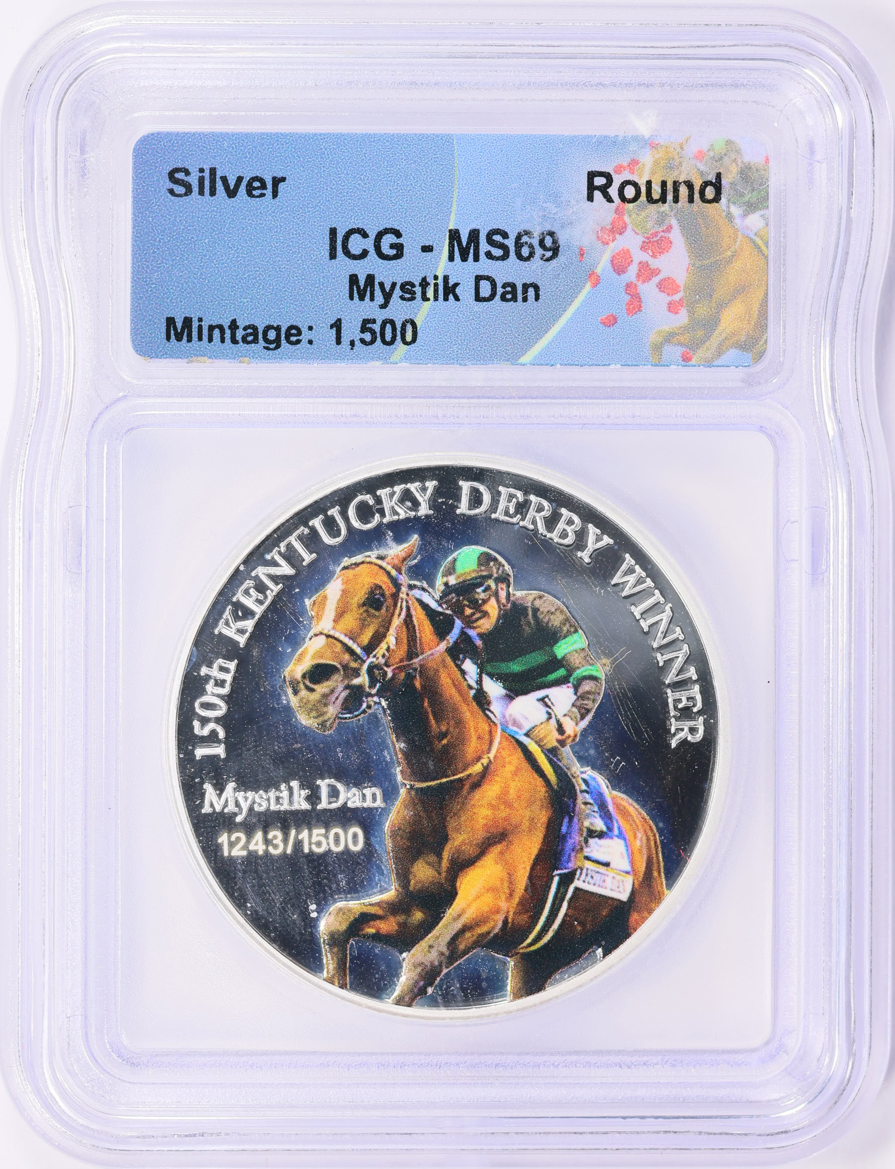 ND Colorized Silver 1oz Private Mint Kentucky Derby Winner Mystik Dan ...
