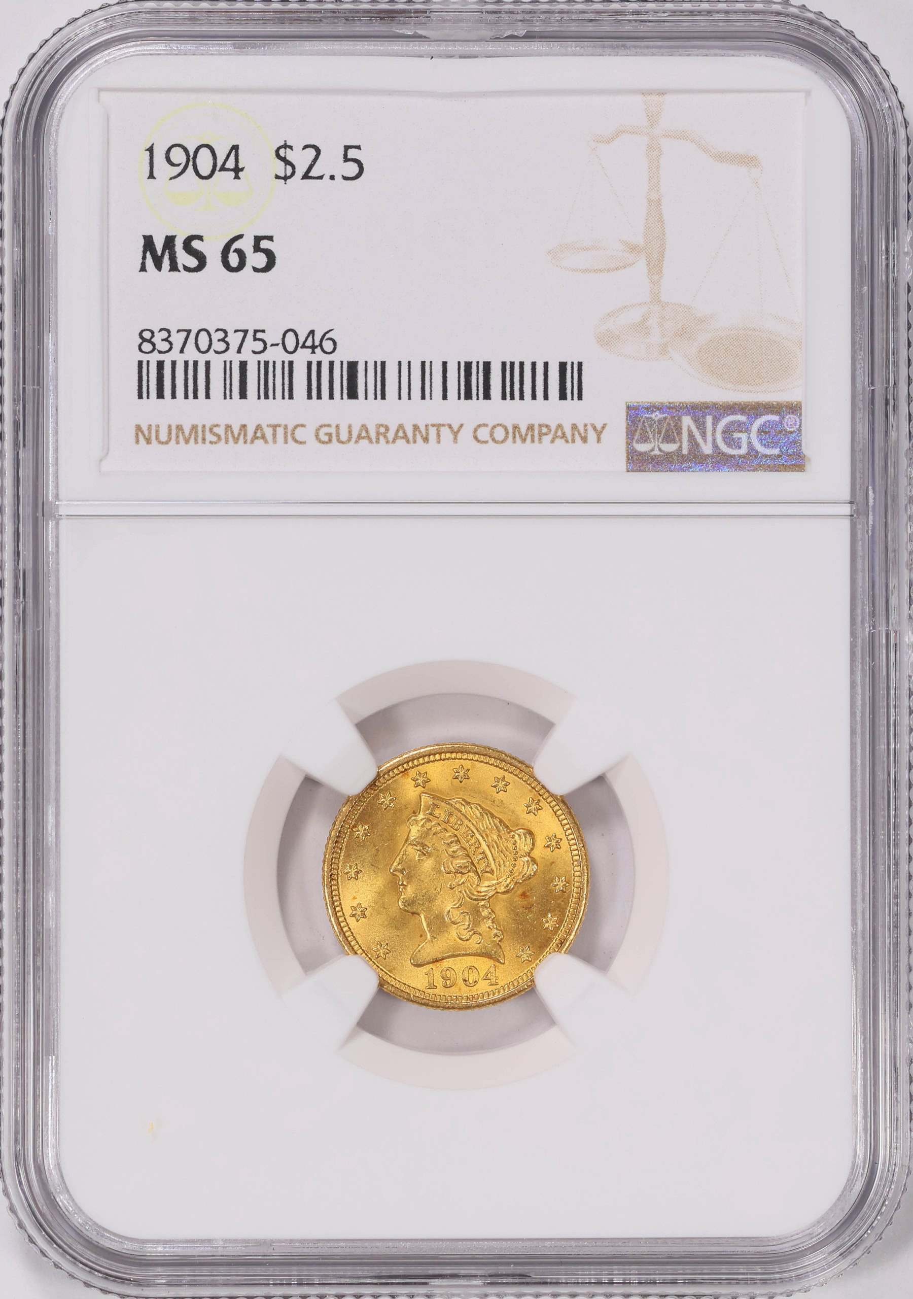 1904 Liberty Gold Quarter Eagle NGC MS-65 (Item 1760175) | GreatCollections Coin Auctions
