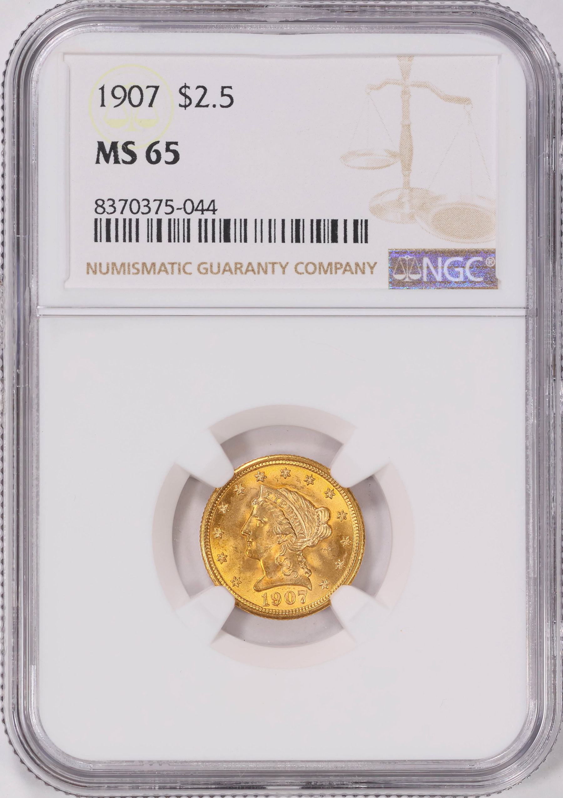1907 Liberty Gold Quarter Eagle NGC MS-65 (Item 1760176) | GreatCollections Coin Auctions
