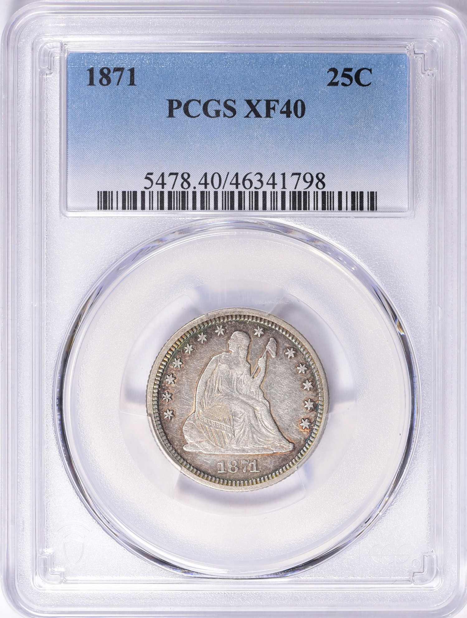 1871 Seated Liberty Quarter PCGS XF-40 (Toned) (Item 1760234) | GreatCollections Coin Auctions