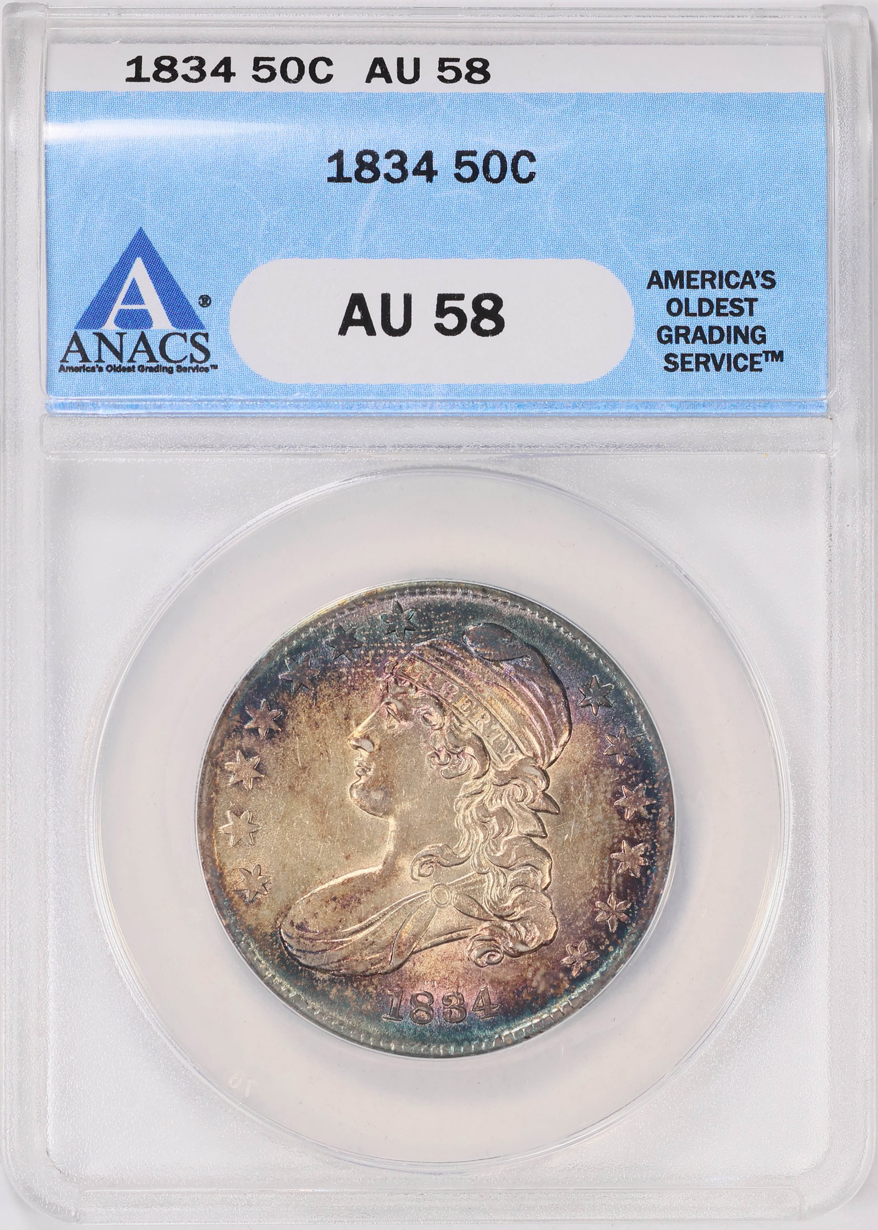 1834 Capped Bust Half Dollar ANACS AU-58 (Toned) (Item 1760263) | GreatCollections Coin Auctions